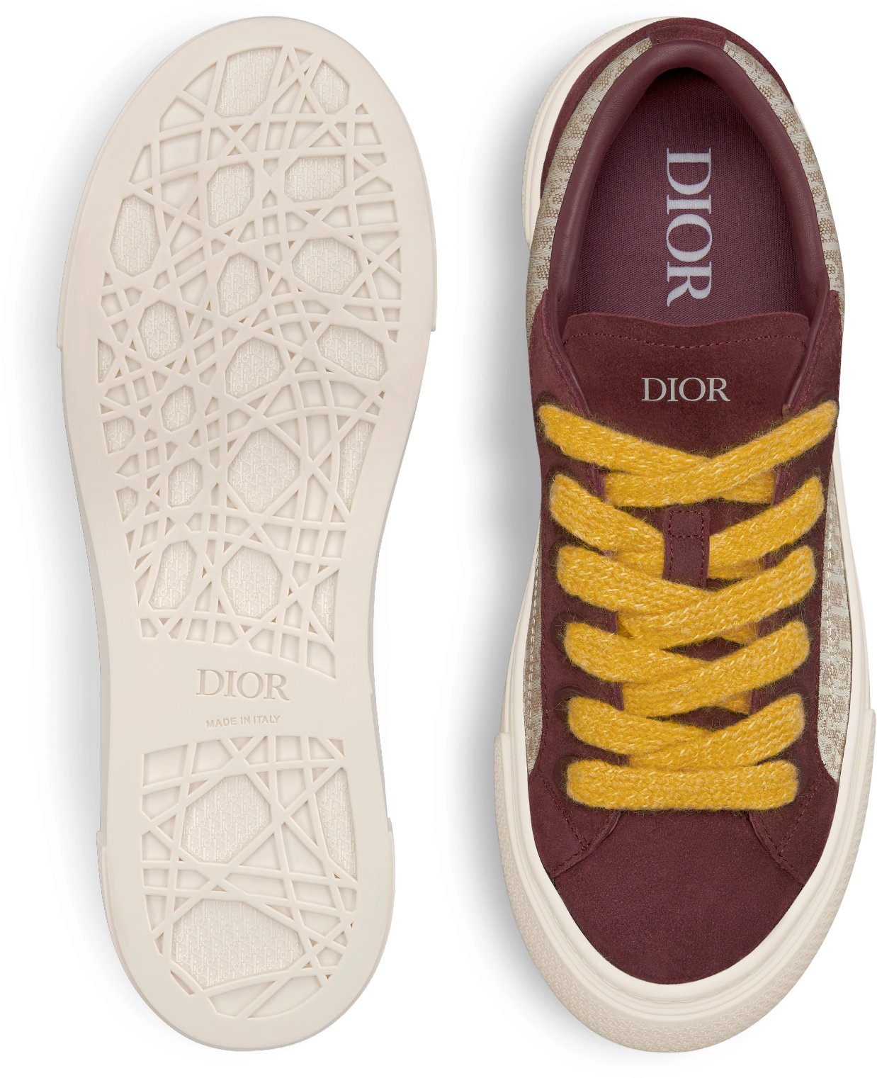 B33 Sneaker Beige Dior Oblique Jacquard and Burgundy Suede | DIOR