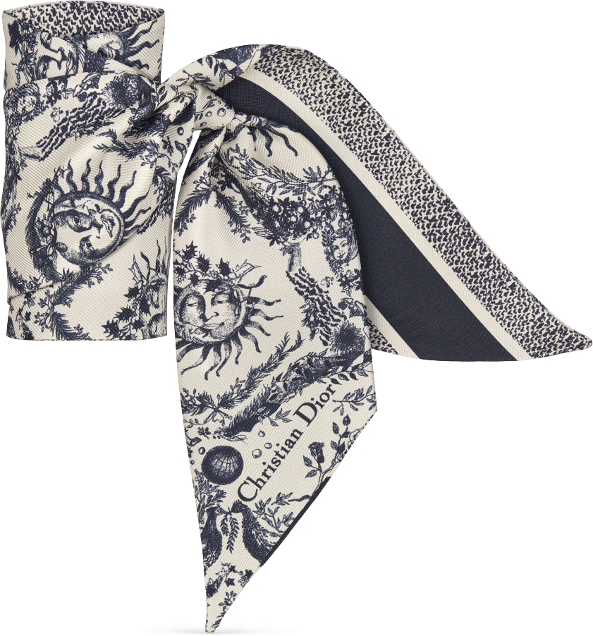 Mitzah-sjaal met Toile de Jouy Soleil-kenmerk Witte en marineblauwe zijden keperstof | DIOR