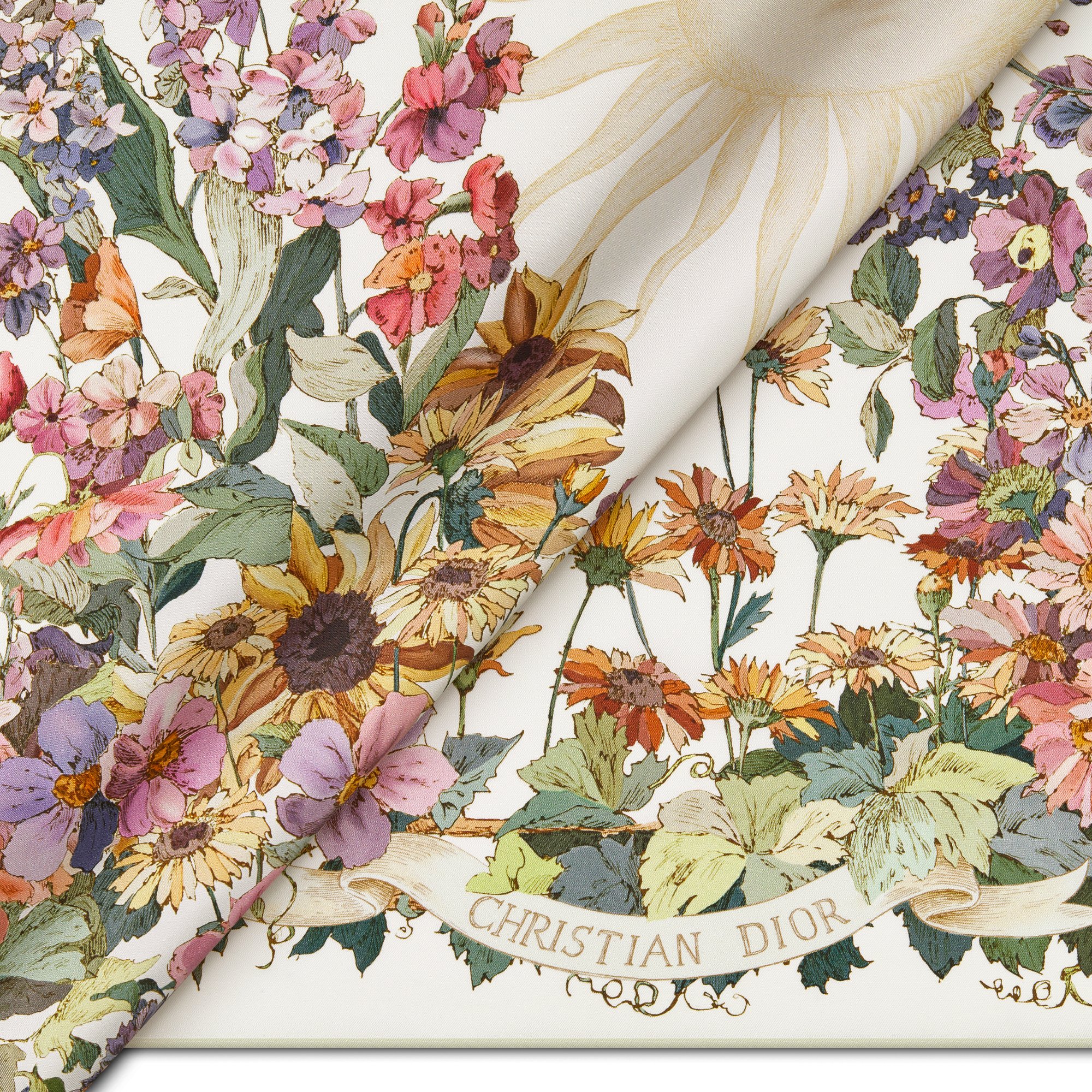 Dior 4 Saisons Été Soleil 90 Square Scarf Ecru Multicolor Silk Twill | DIOR