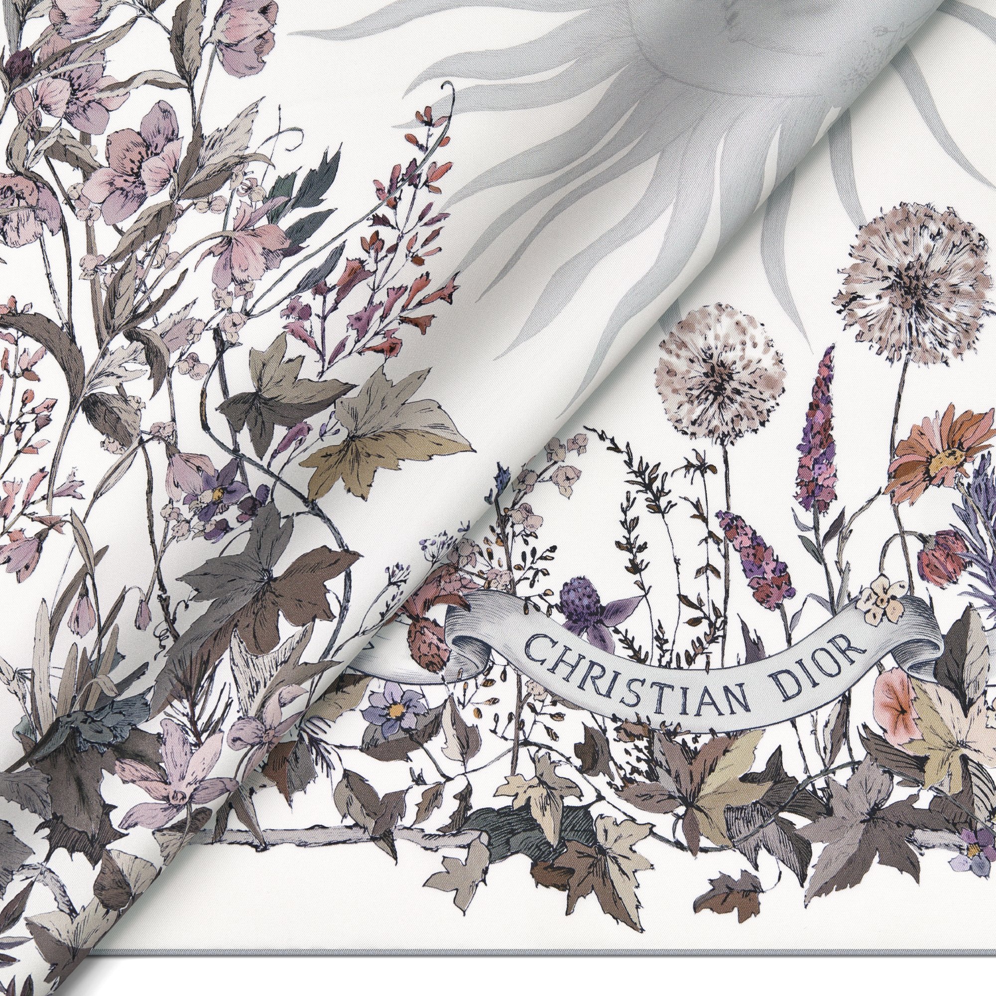 Dior 4 Saisons Hiver Soleil 90 Square Scarf Ecru Multicolor Silk Twill ...