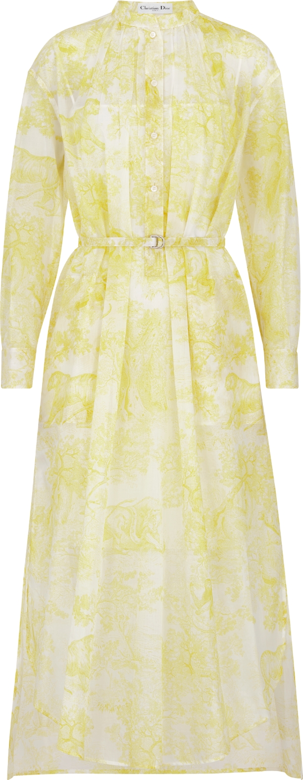 Dioriviera Mid-Length Shirt Dress White and Lemon Yellow Cotton Muslin ...