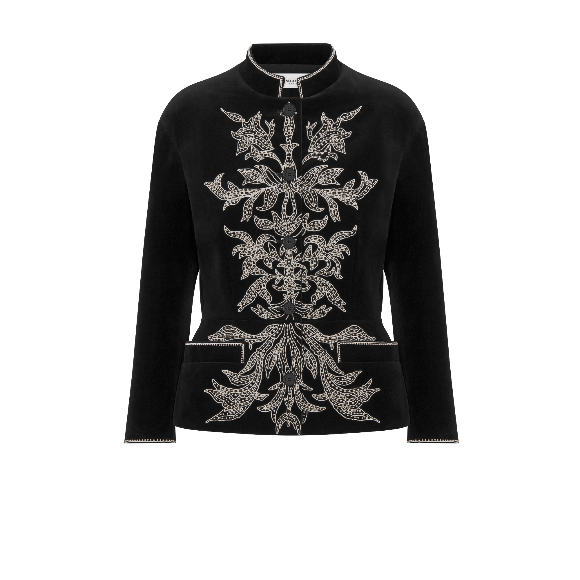 Embroidered Fitted Jacket Black Cotton Velvet | DIOR