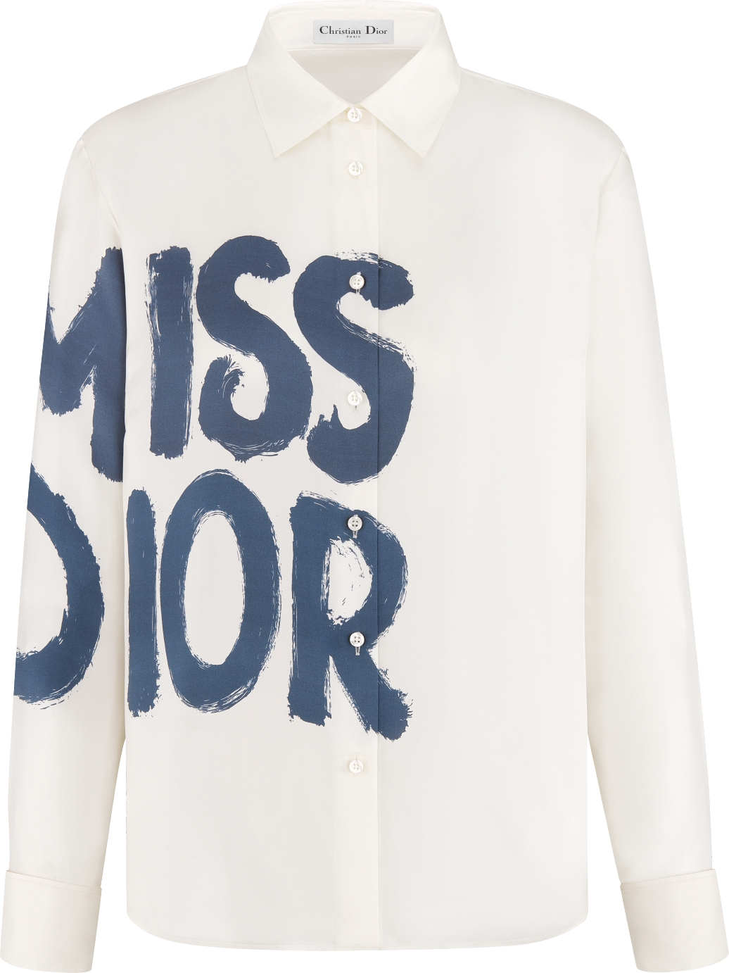 Blouse White Silk Twill with Blue Miss Dior Graffiti Motif | DIOR