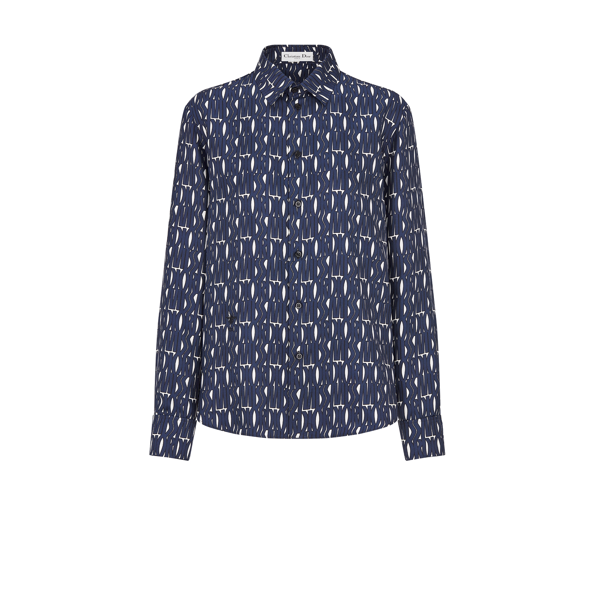 Blouse White Silk Twill with Navy Blue Miss Dior Allover Motif | DIOR