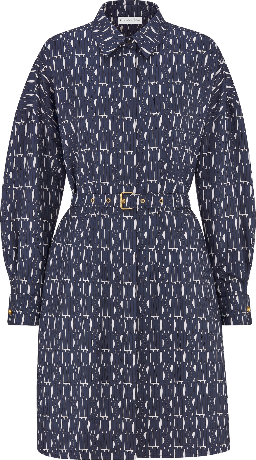 Belted Shirtdress White Silk Twill with Navy Blue Miss Dior Allover ...