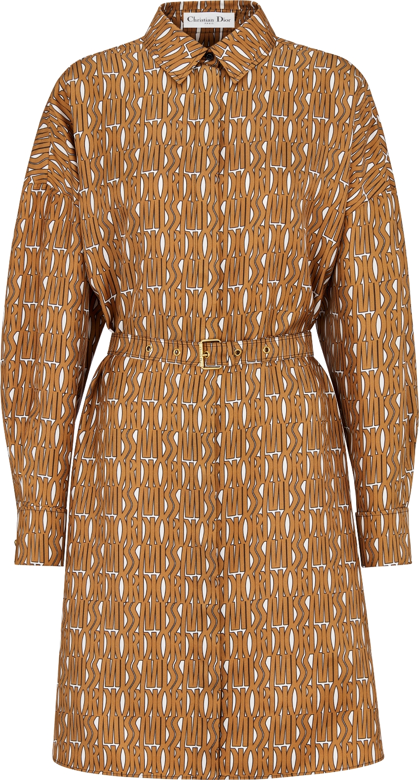 Belted Shirtdress White Silk Twill with Camel Miss Dior Allover Motif ...