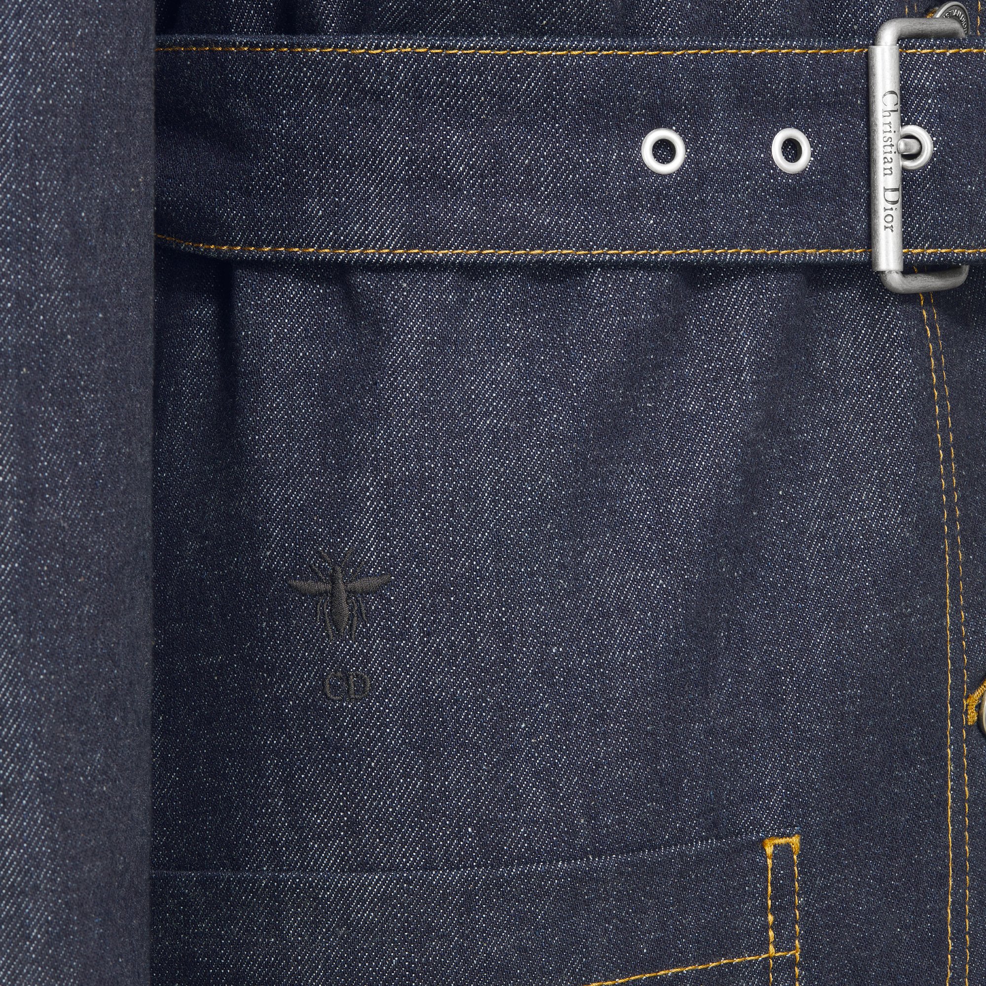 Long Belted Jacket Blue Raw Cotton Denim with Dior Oblique Interior | DIOR