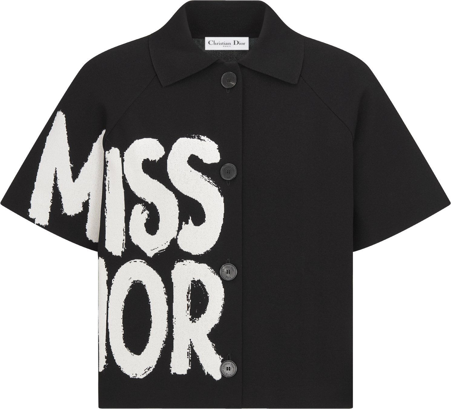 Short-Sleeved Jacket Black Technical Knit with White Miss Dior Graffiti ...