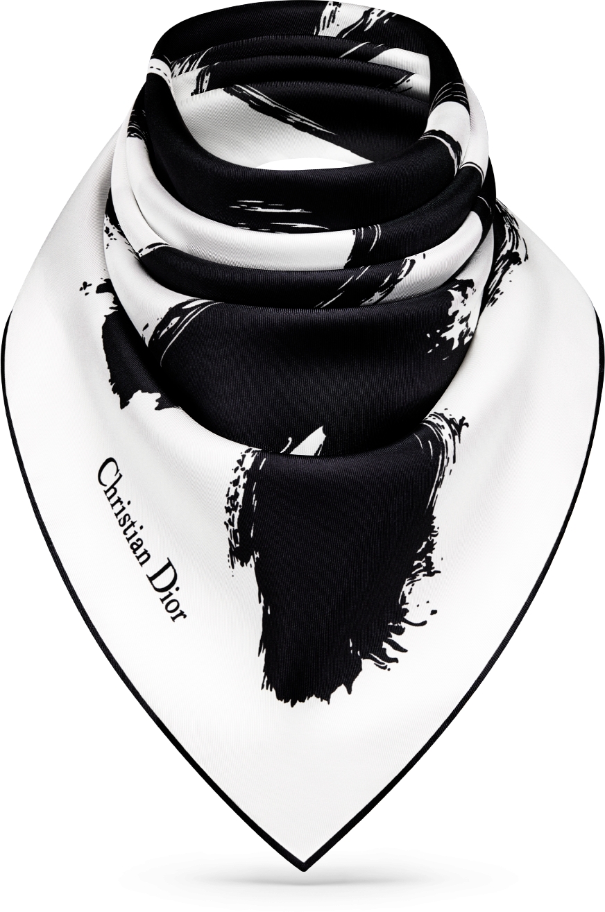 Miss Dior Graffiti 90 Square Scarf White and Black Silk Twill | DIOR
