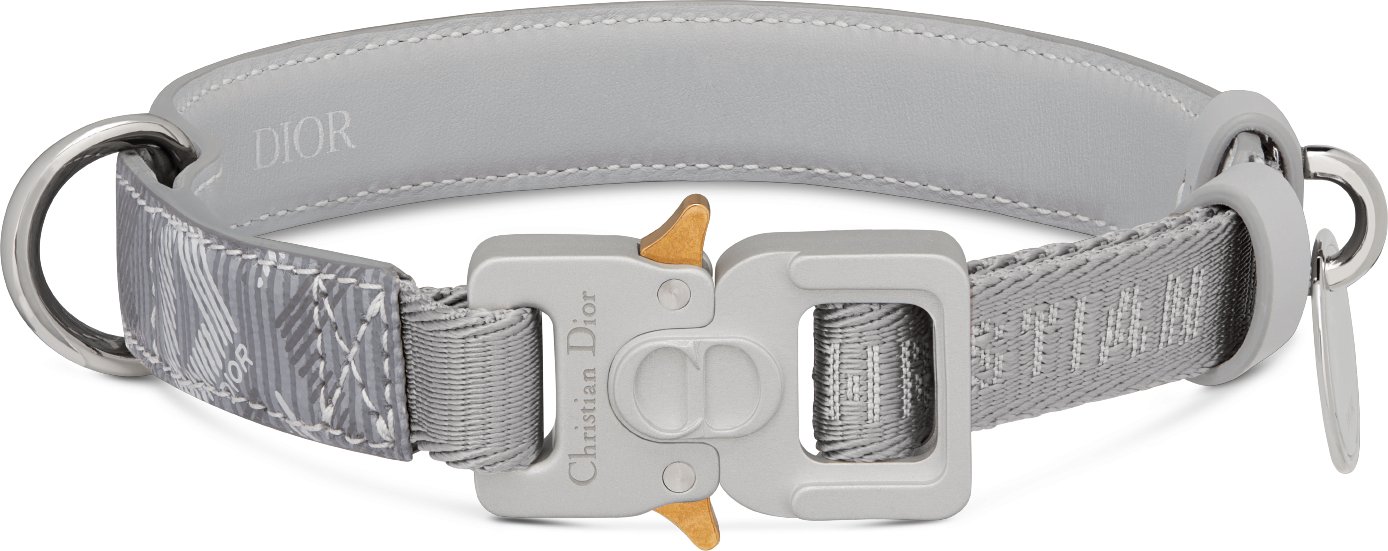 Pet Collar Black Coated Cotton Canvas with CD Diamond Print | DIOR