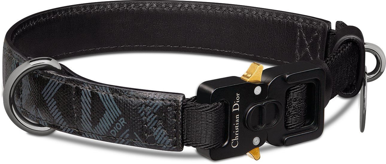 Collar para mascota Lona de algodón revestida negra con estampado CD ...