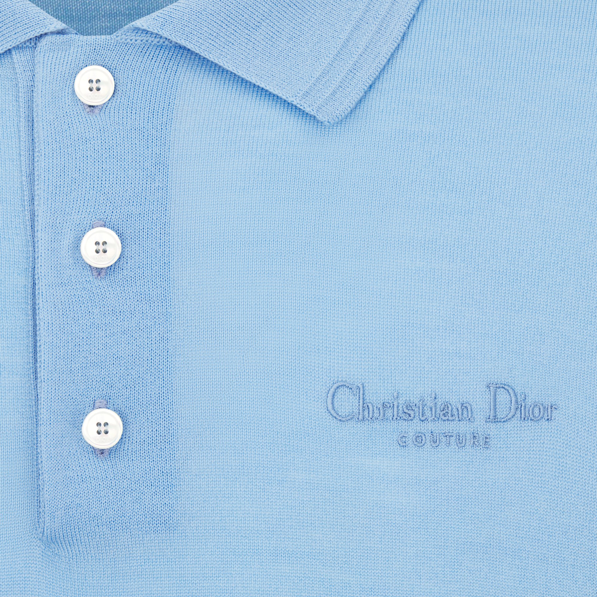 Christian Dior Couture Polo Shirt Blue Virgin Wool Jersey | DIOR