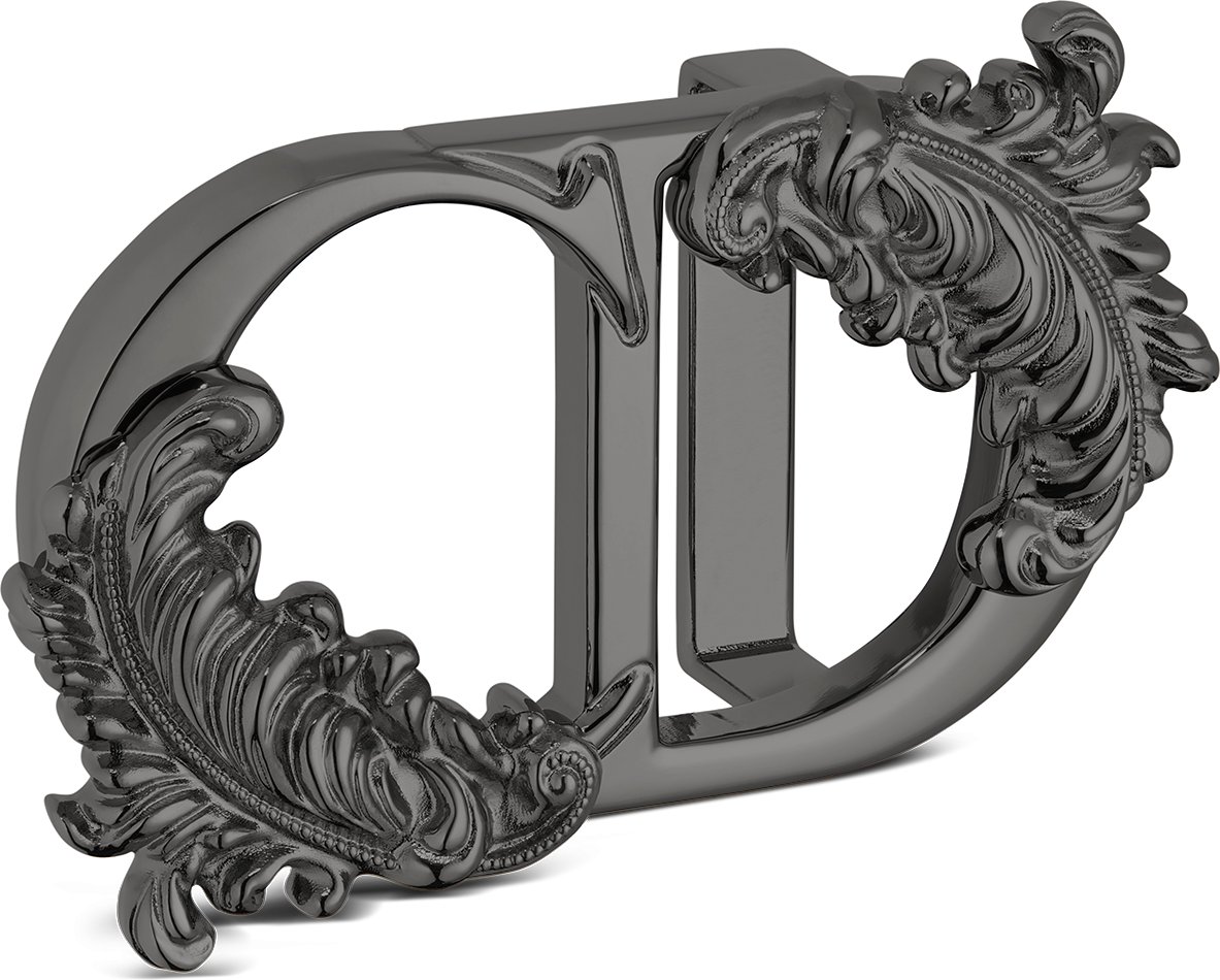 CD Baroque Feather Belt Buckle Ruthenium-Finish Brass and Black Enamel ...