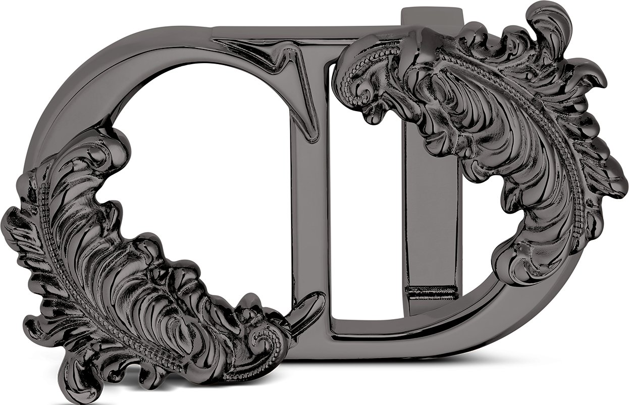 CD Baroque Feather Belt Buckle Ruthenium-Finish Brass and Black Enamel ...