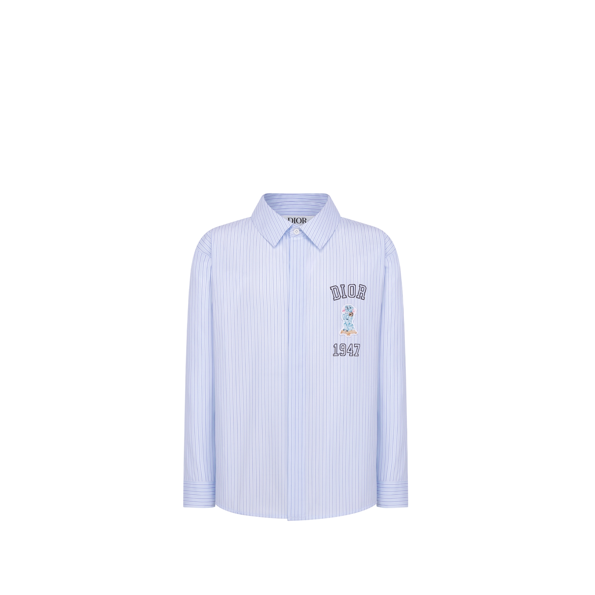 Kids' Bobby Shirt White Cotton Poplin with Blue Stripes | DIOR