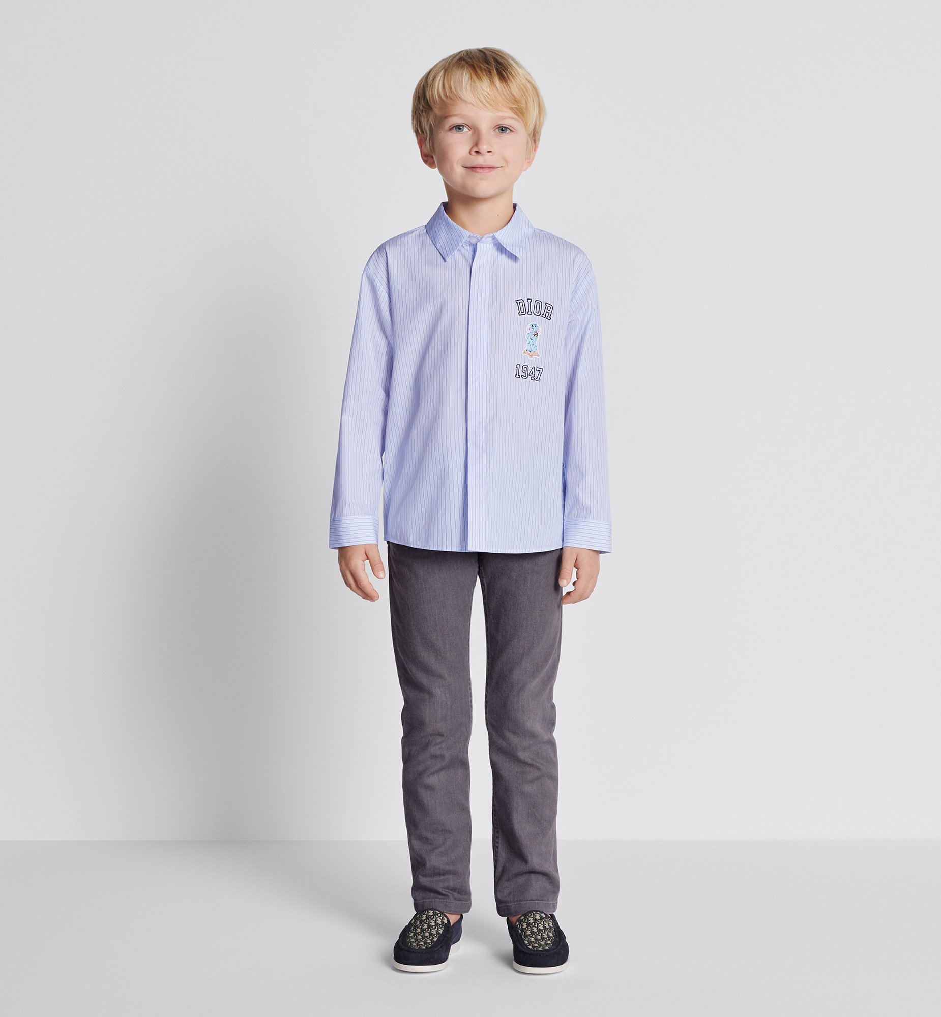 Kids' Bobby Shirt White Cotton Poplin with Blue Stripes | DIOR Kids' Bobby Shirt White Cotton Poplin with Blue Stripes | DIOR