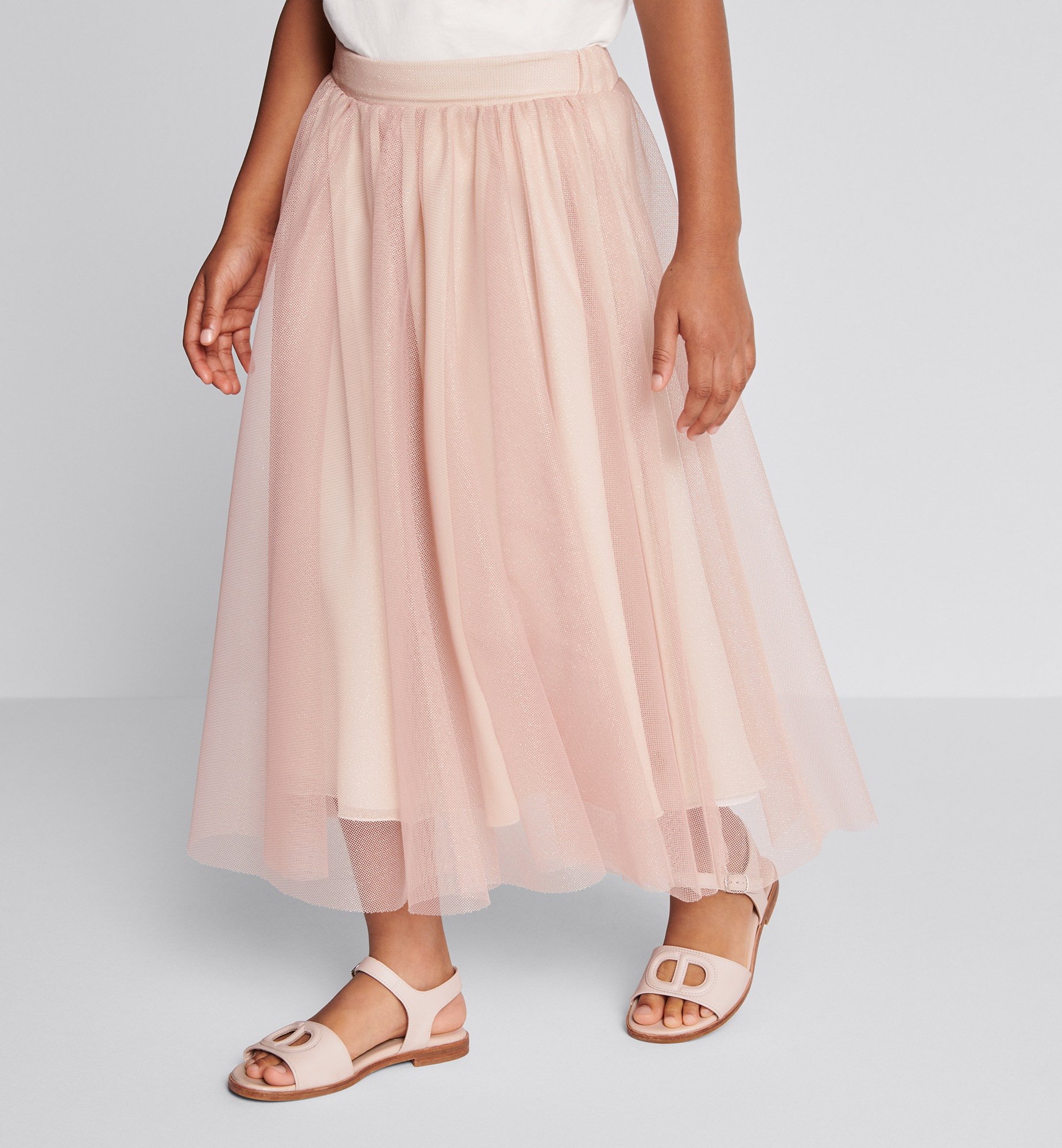 Lange rok voor kinderen Metallic zachtroze tule | DIOR