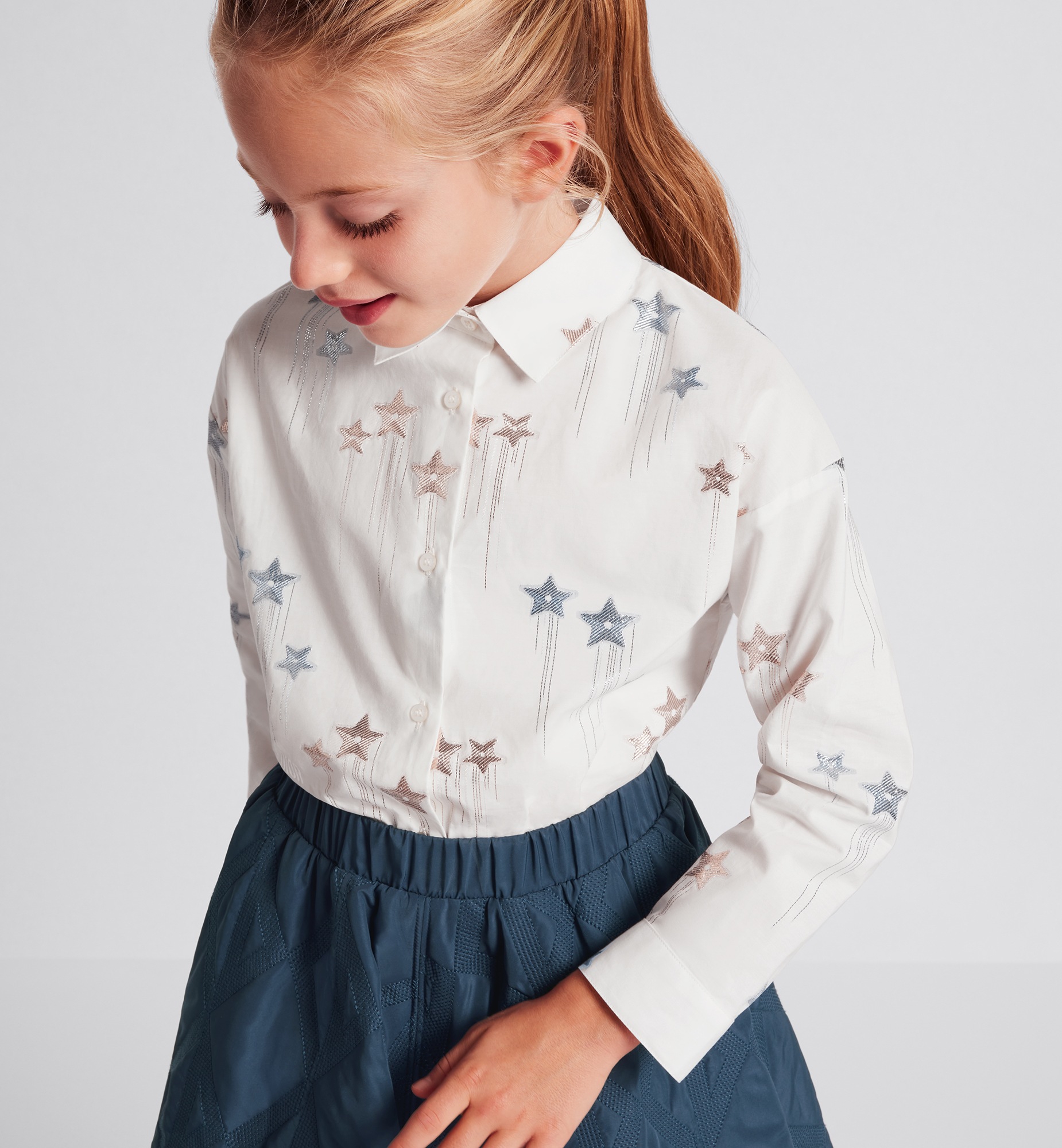 Kids' Shirt Ivory Cotton Poplin with Gold-Tone and Metallic Blue ...