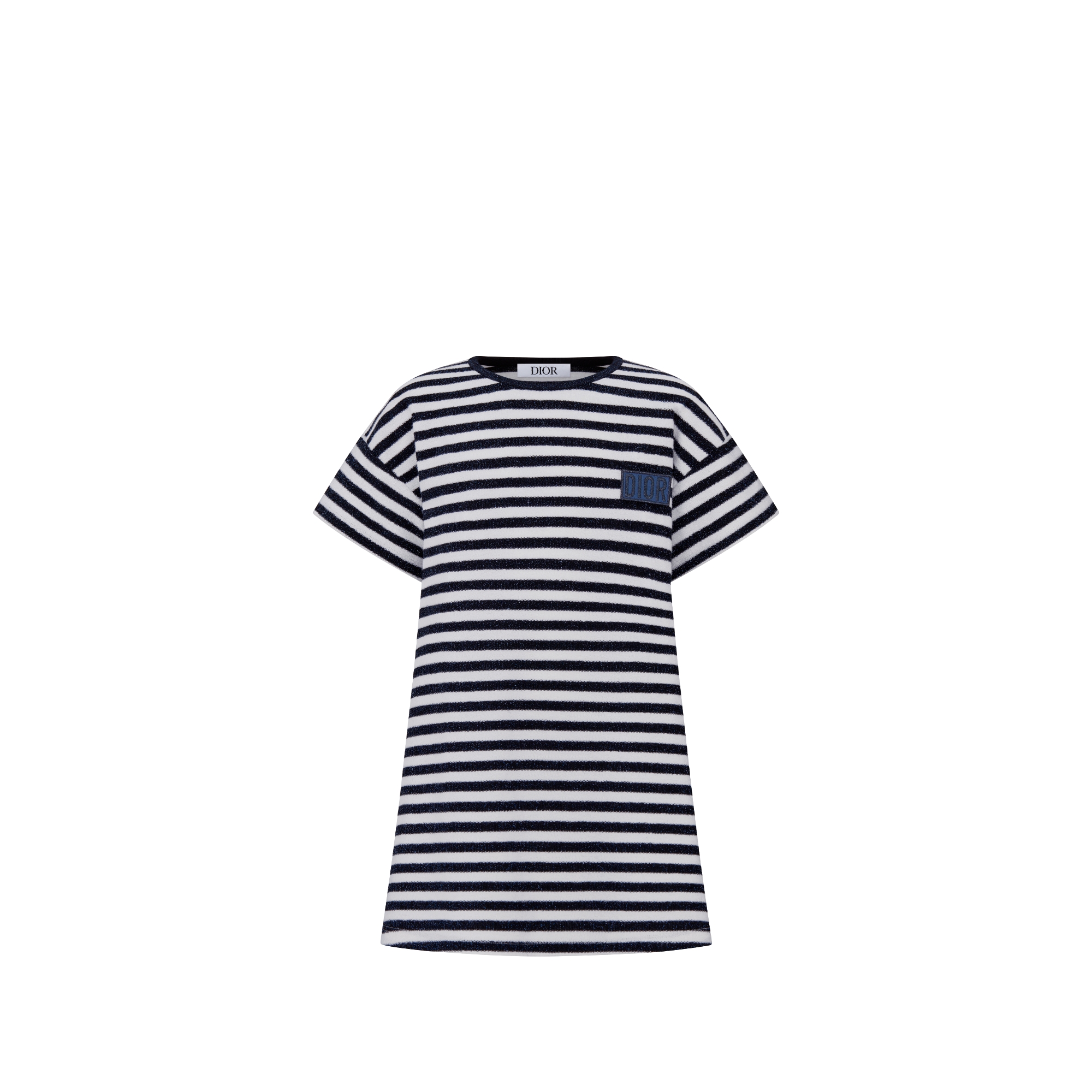 Robe trapèze enfant Jersey de coton ivoire à rayures bleu marine ...