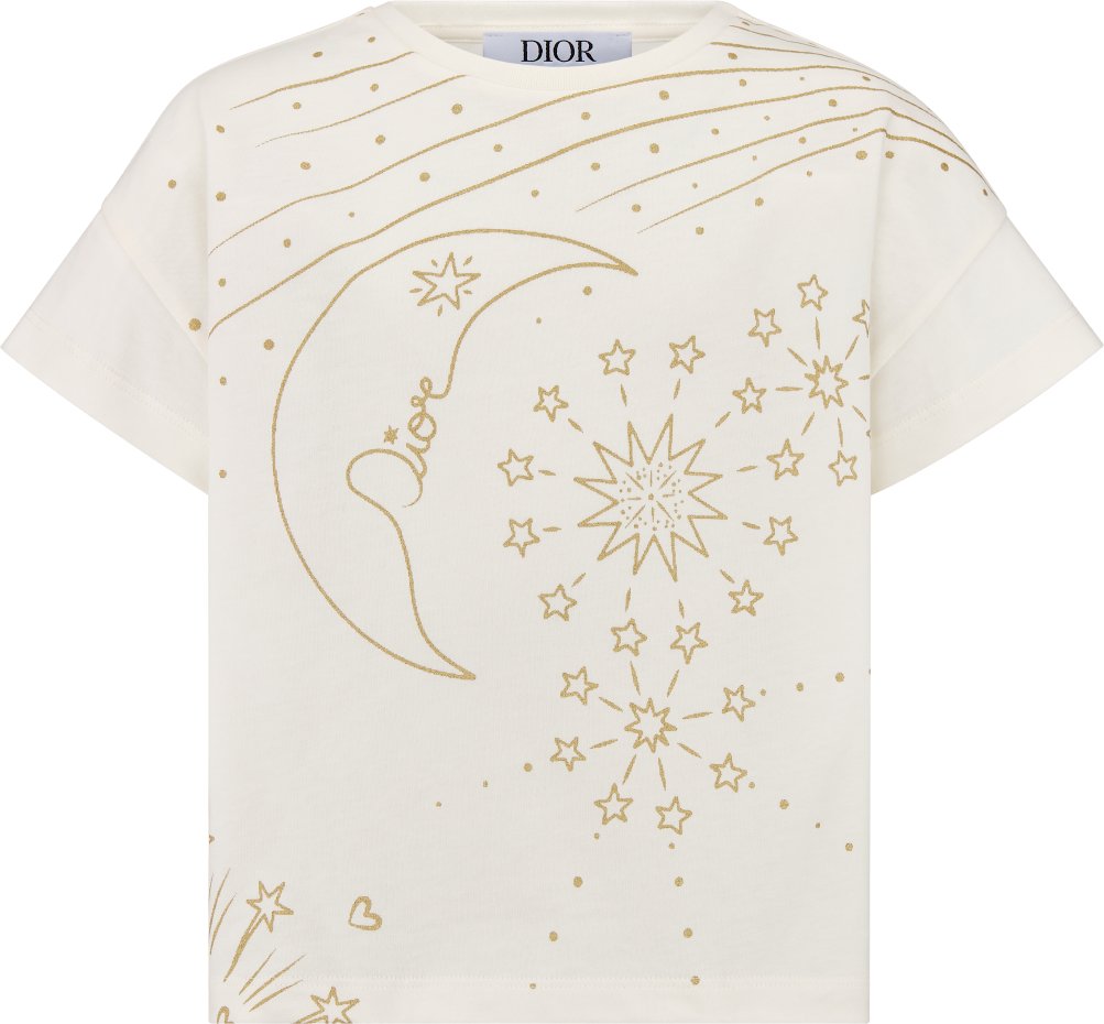 Kids' T-Shirt Cream Cotton Jersey with Gold-Tone Constellation Motif | DIOR