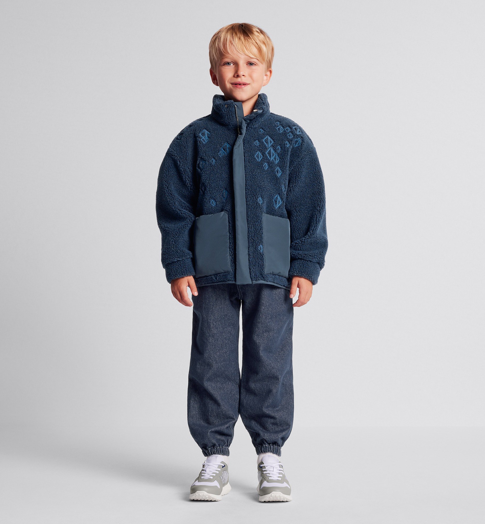 Kids' Jacket Navy Blue Fleece-Effect Bouclé Embroidered with Cascade of ...