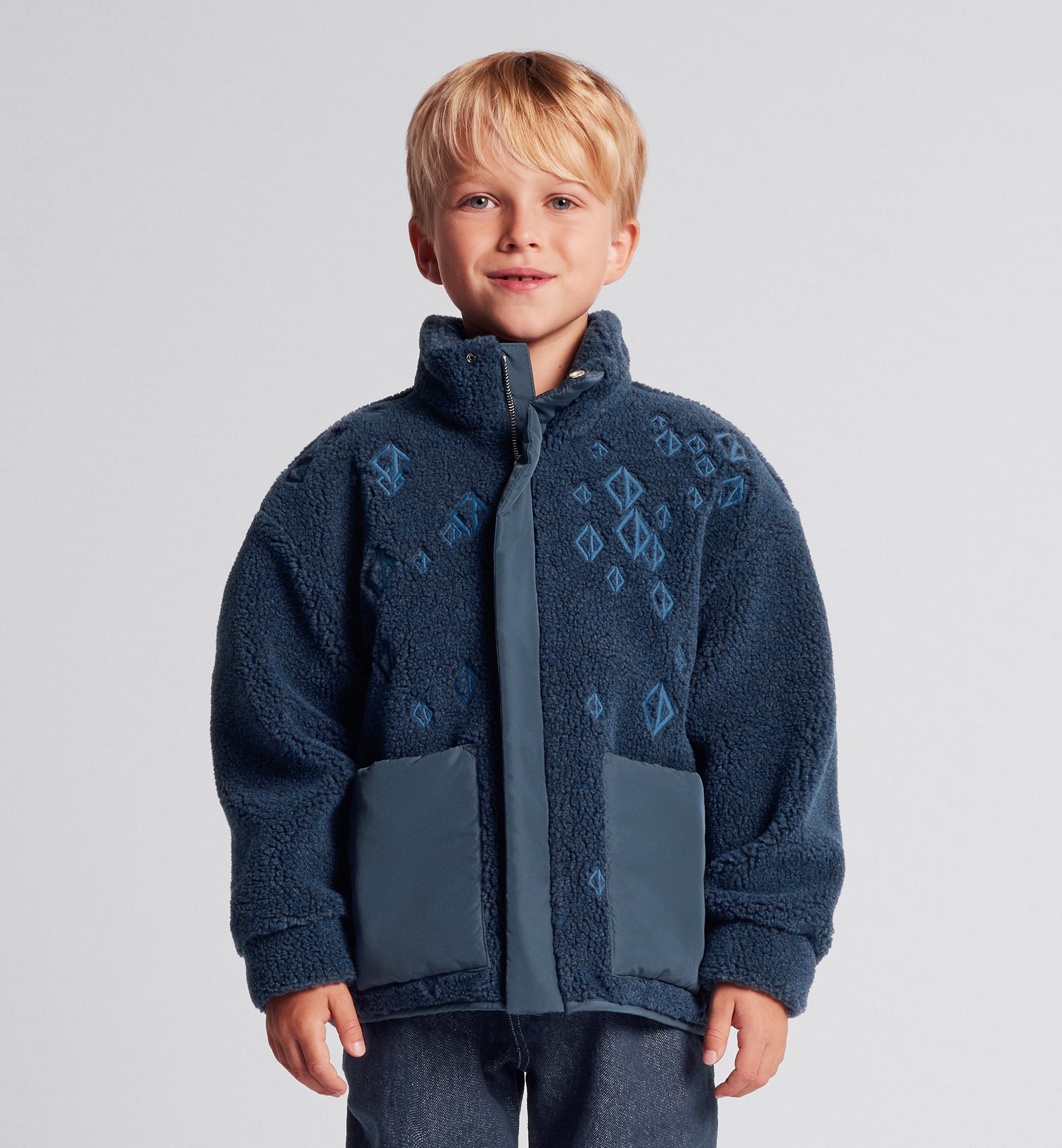 Kids' Jacket Navy Blue Fleece-Effect Bouclé Embroidered with Cascade of ...