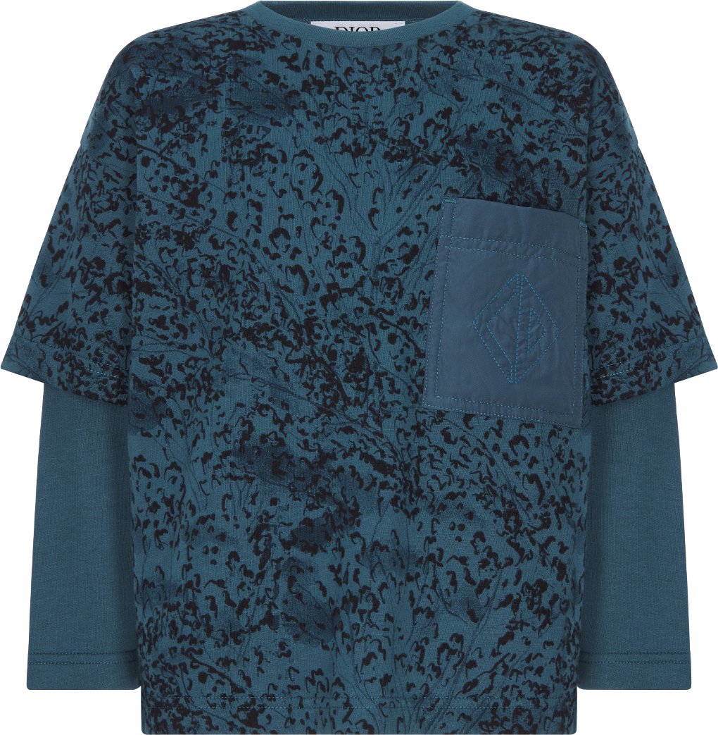 Kids' Long-Sleeved T-Shirt Blue Cotton Jersey with Deep Blue Toile de ...