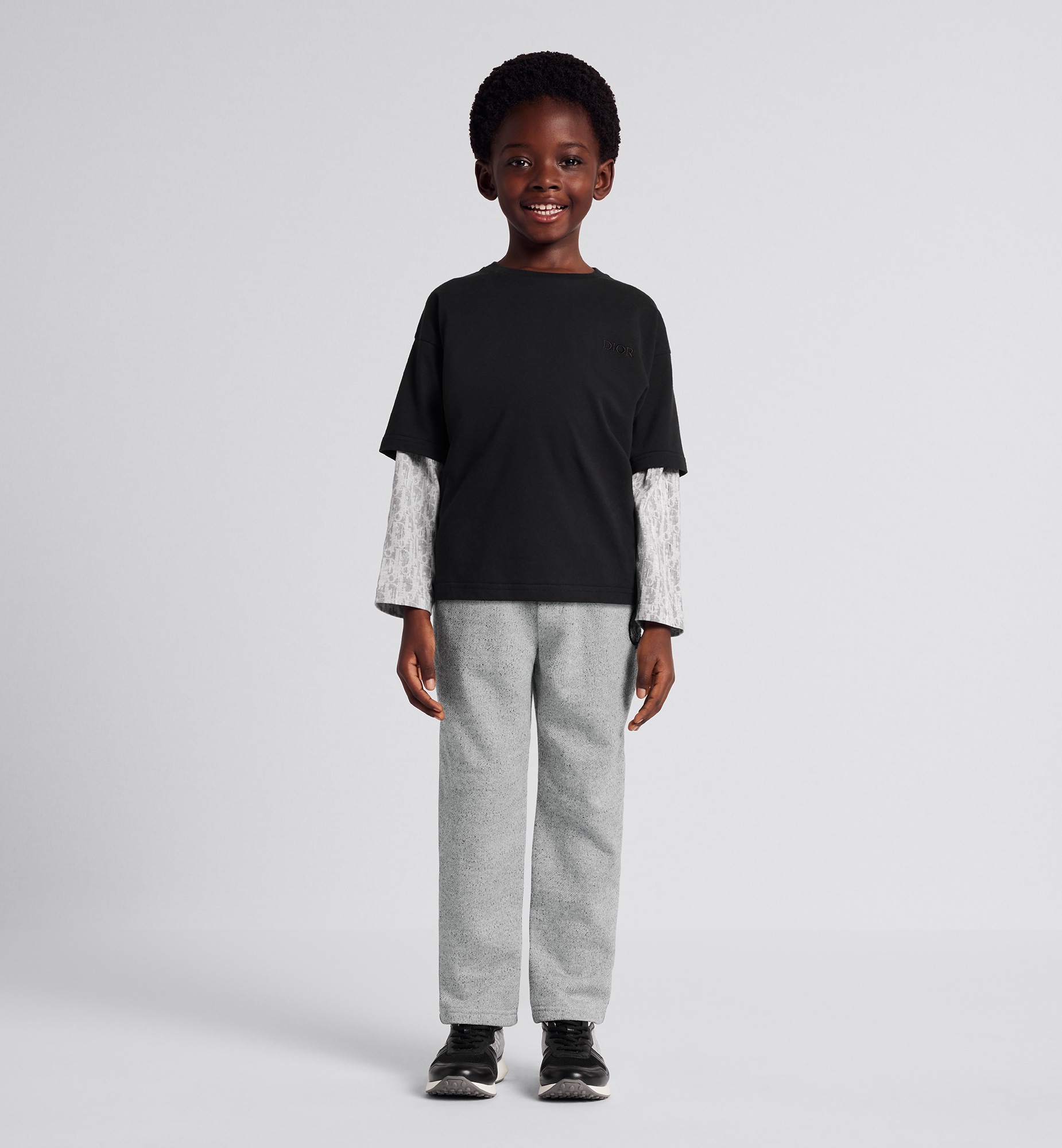 Kids' Long-Sleeved T-Shirt Black Cotton Jersey and Gray Dior Oblique ...