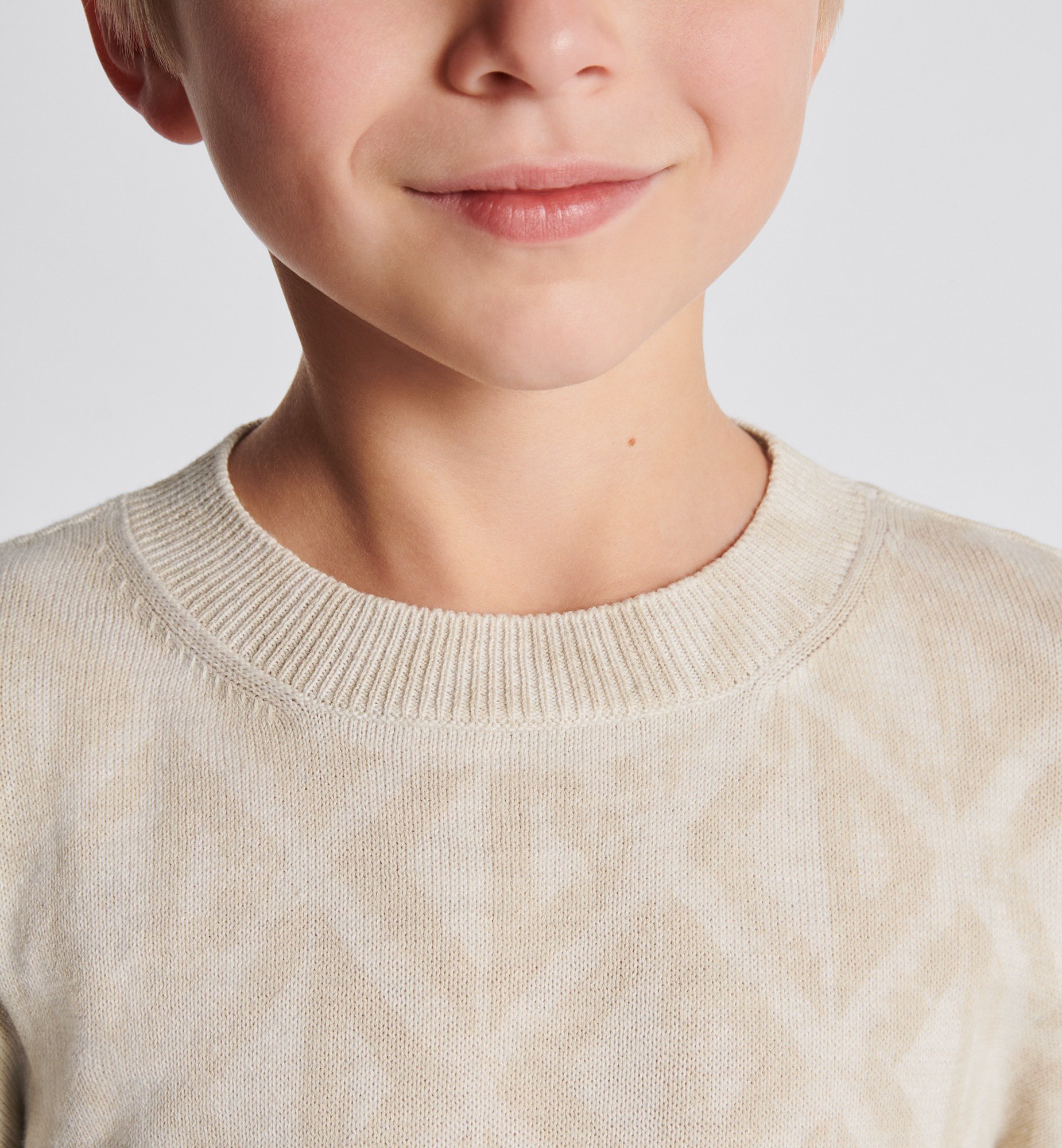Kids' Sweater Ecru Cotton Knit with Beige CD Diamond Print | DIOR