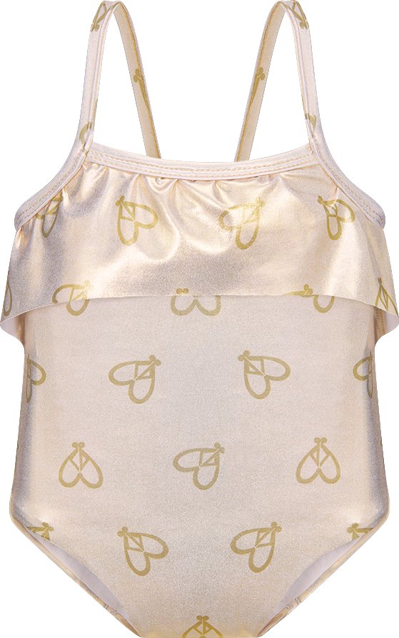 My First Swimsuit Set Gold-Tone Technical Fabric with CD Heart Print | DIOR