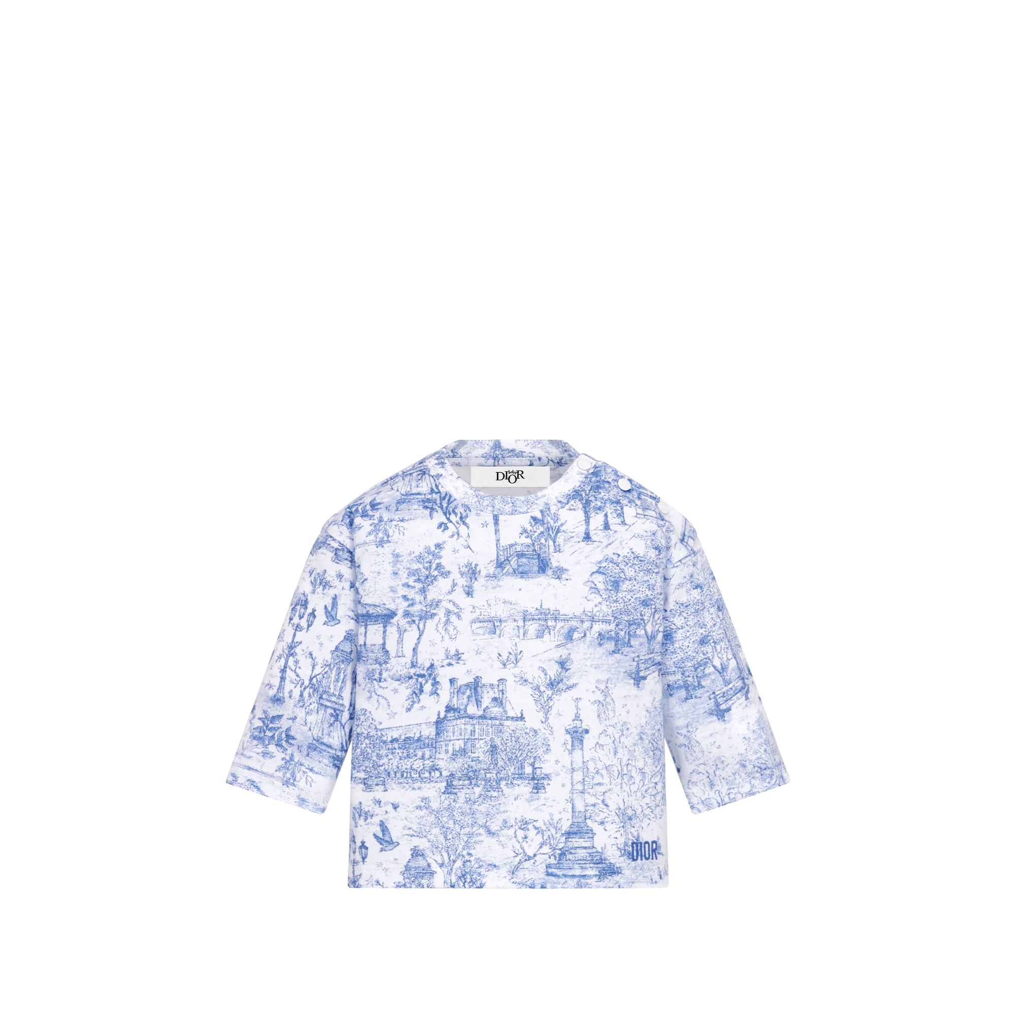 Baby Long-Sleeved T-Shirt Ivory Cotton Jersey with Blue Toile de Jouy ...