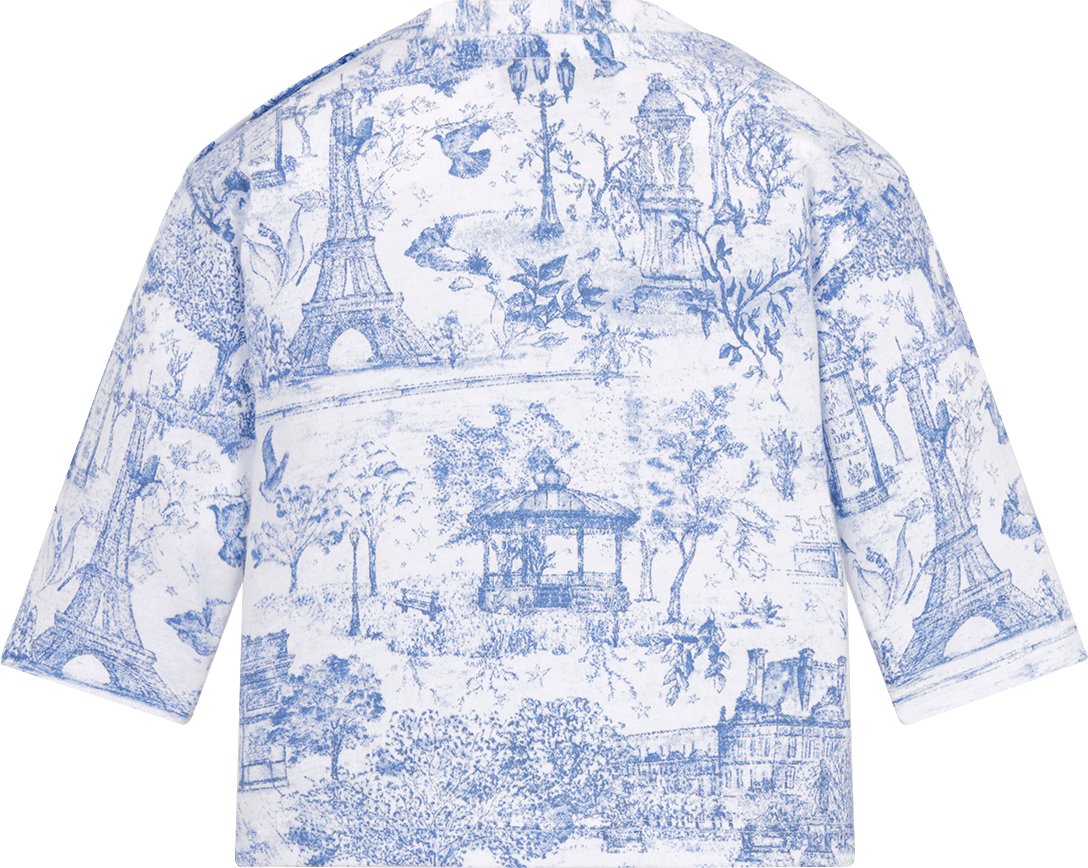Baby Long-Sleeved T-Shirt Ivory Cotton Jersey with Blue Toile de Jouy ...