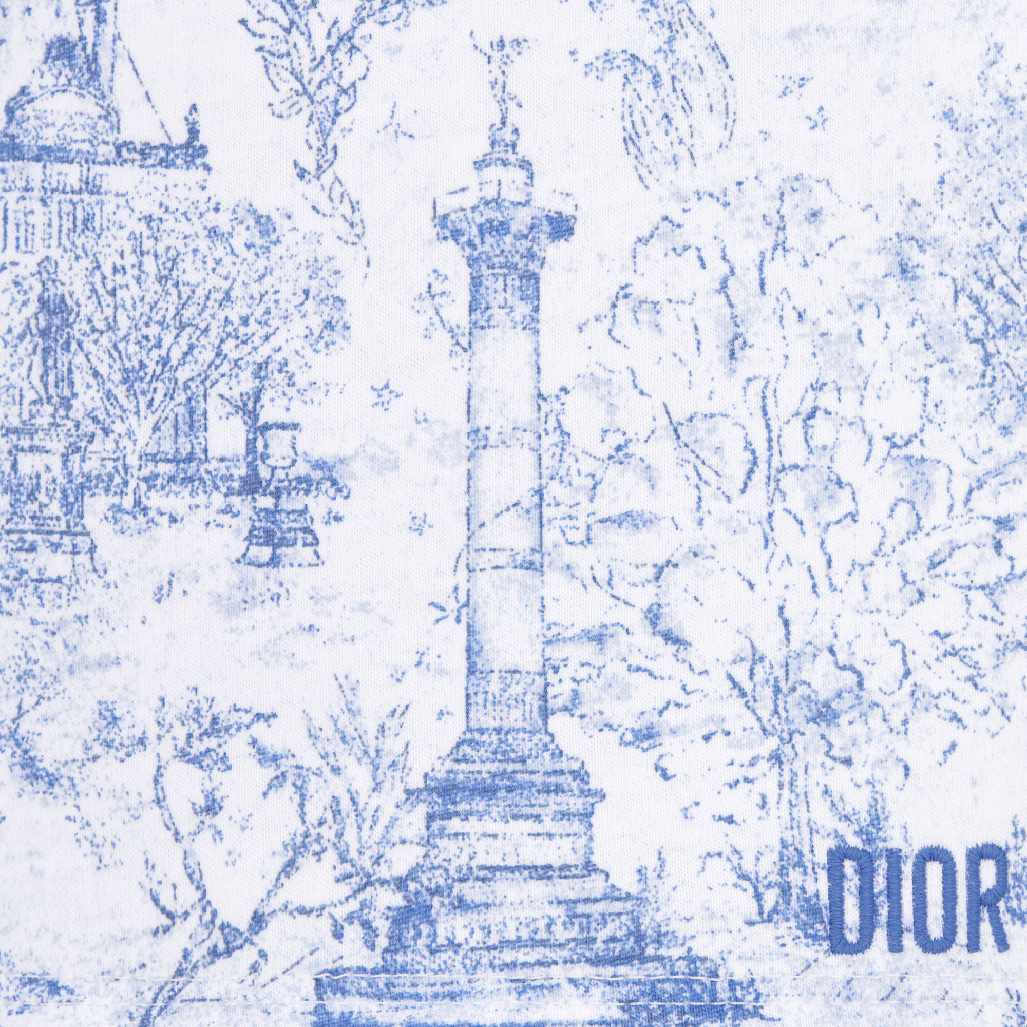 Baby Long-Sleeved T-Shirt Ivory Cotton Jersey with Blue Toile de Jouy ...