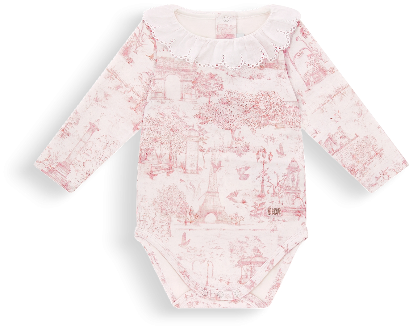 Gift Set with Two Long-Sleeved Bodysuits Ivory Cotton Jersey with Pale Pink Toile de Jouy Paris ...