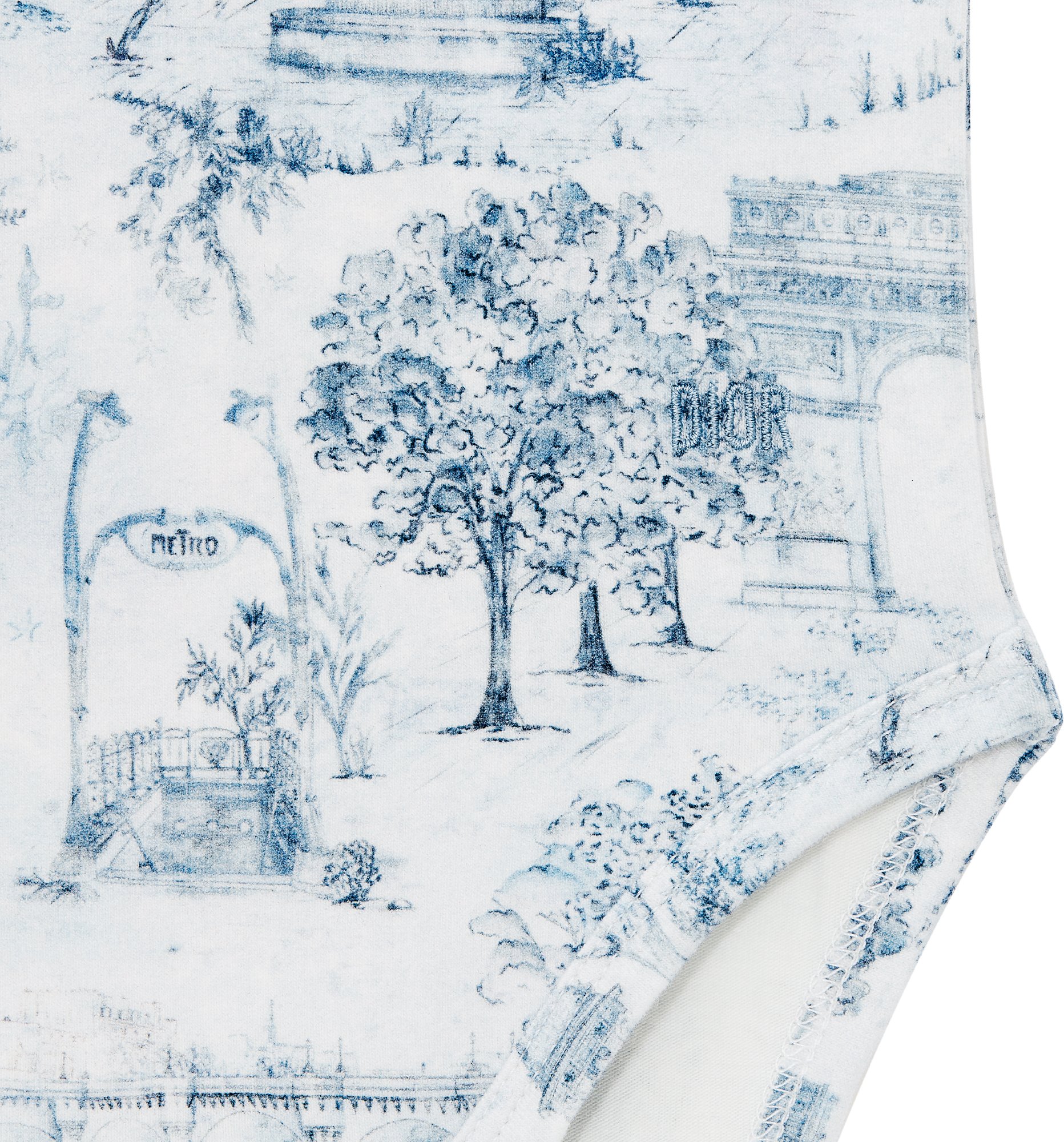 Gift Set with Two Long-Sleeved Bodysuits Ivory Cotton Jersey with Blue Toile de Jouy Paris Print ...