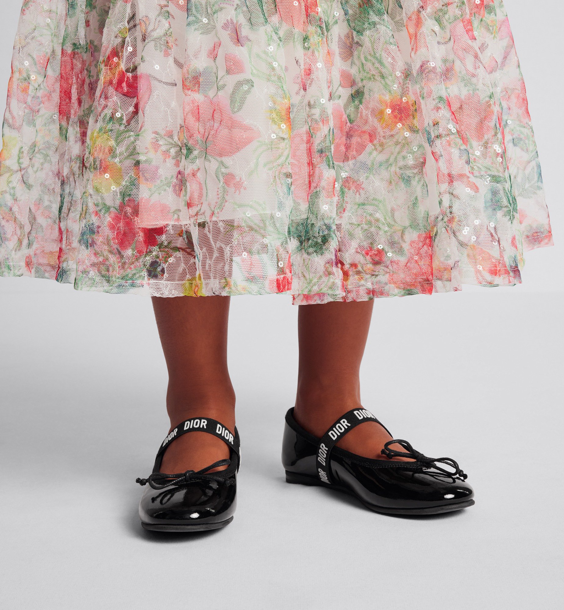 Kids' Ballet Flat Black Patent Calfskin | DIOR