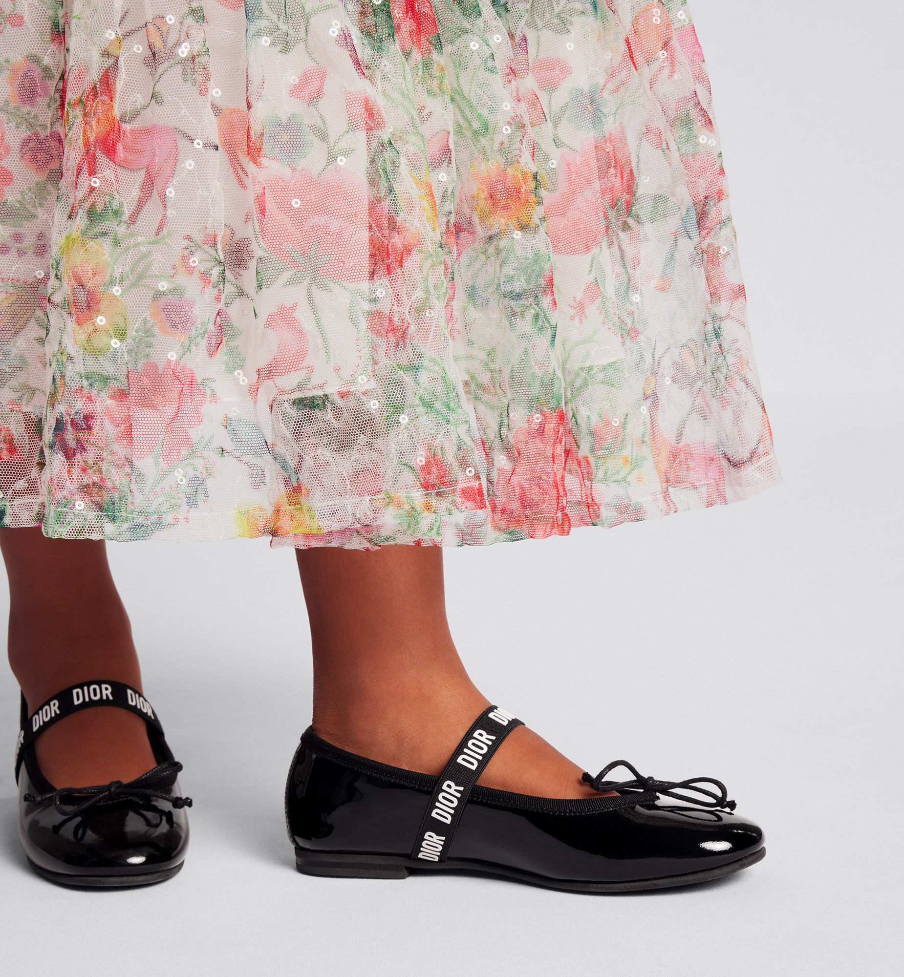 Kids' Ballet Flat Black Patent Calfskin | DIOR