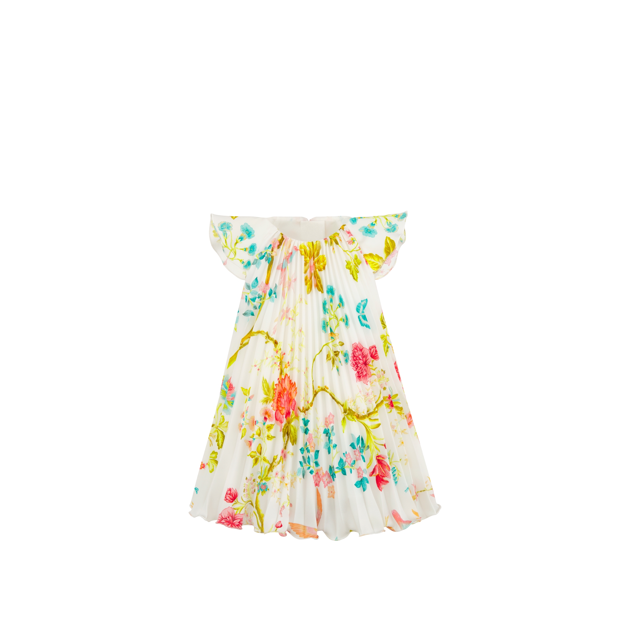 Baby Flared Dress Ivory Pleated Chiffon with Multicolor Exotic Riviera ...