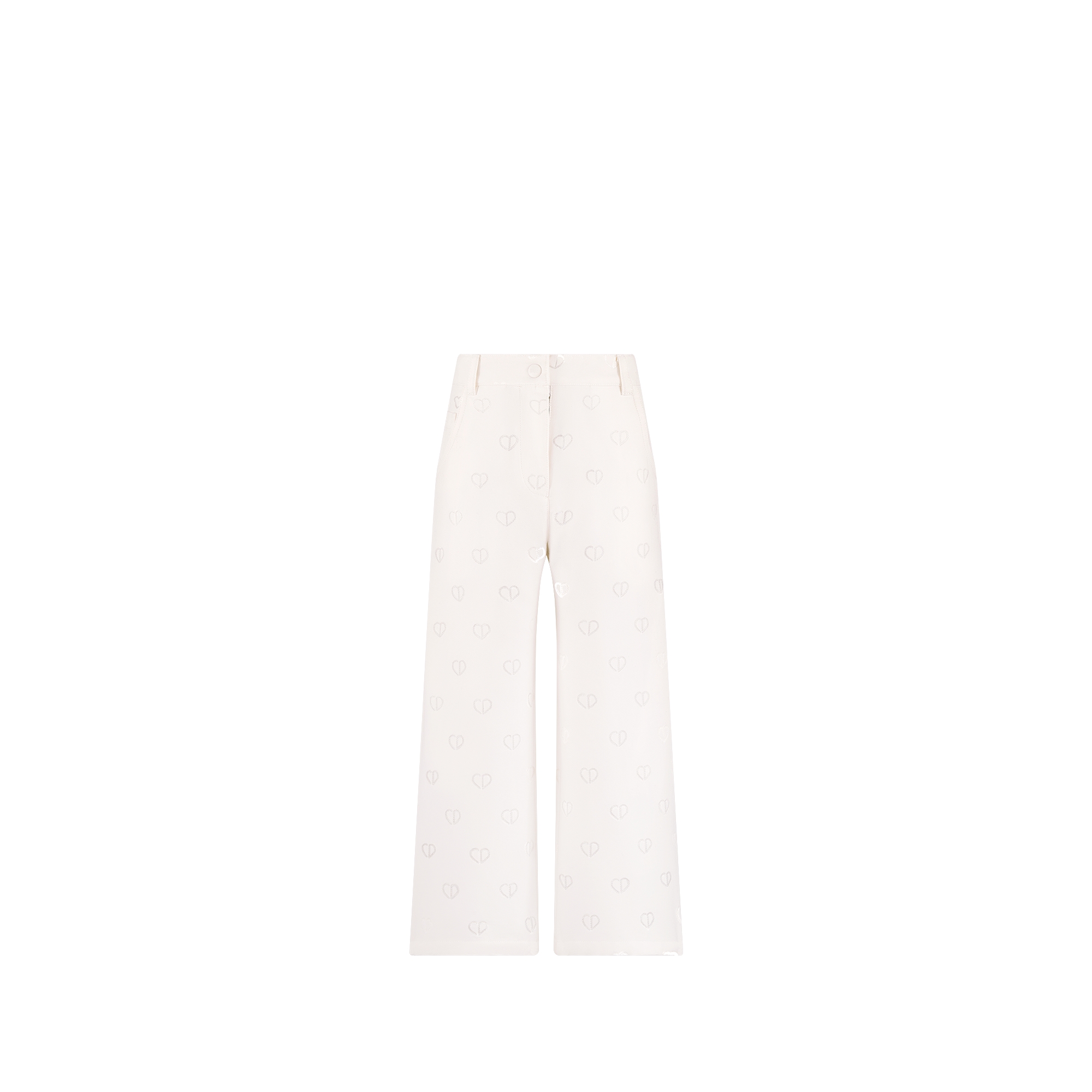Kids' Wide-Leg Pants Ivory Cotton Gabardine with Shiny CD Heart ...