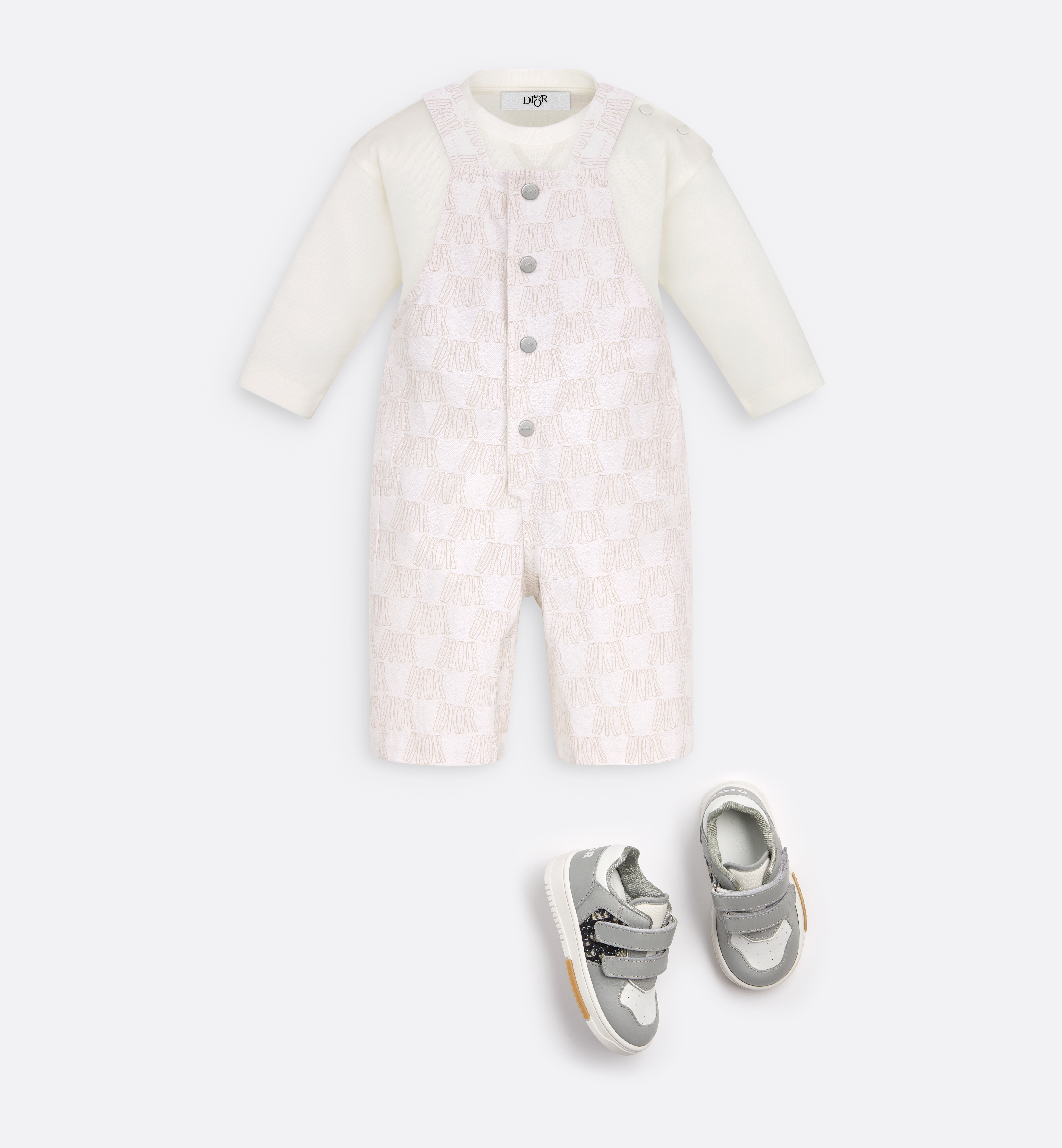 Baby Overalls Ivory Cotton Gabardine with Beige Dior Bohan Motif | DIOR