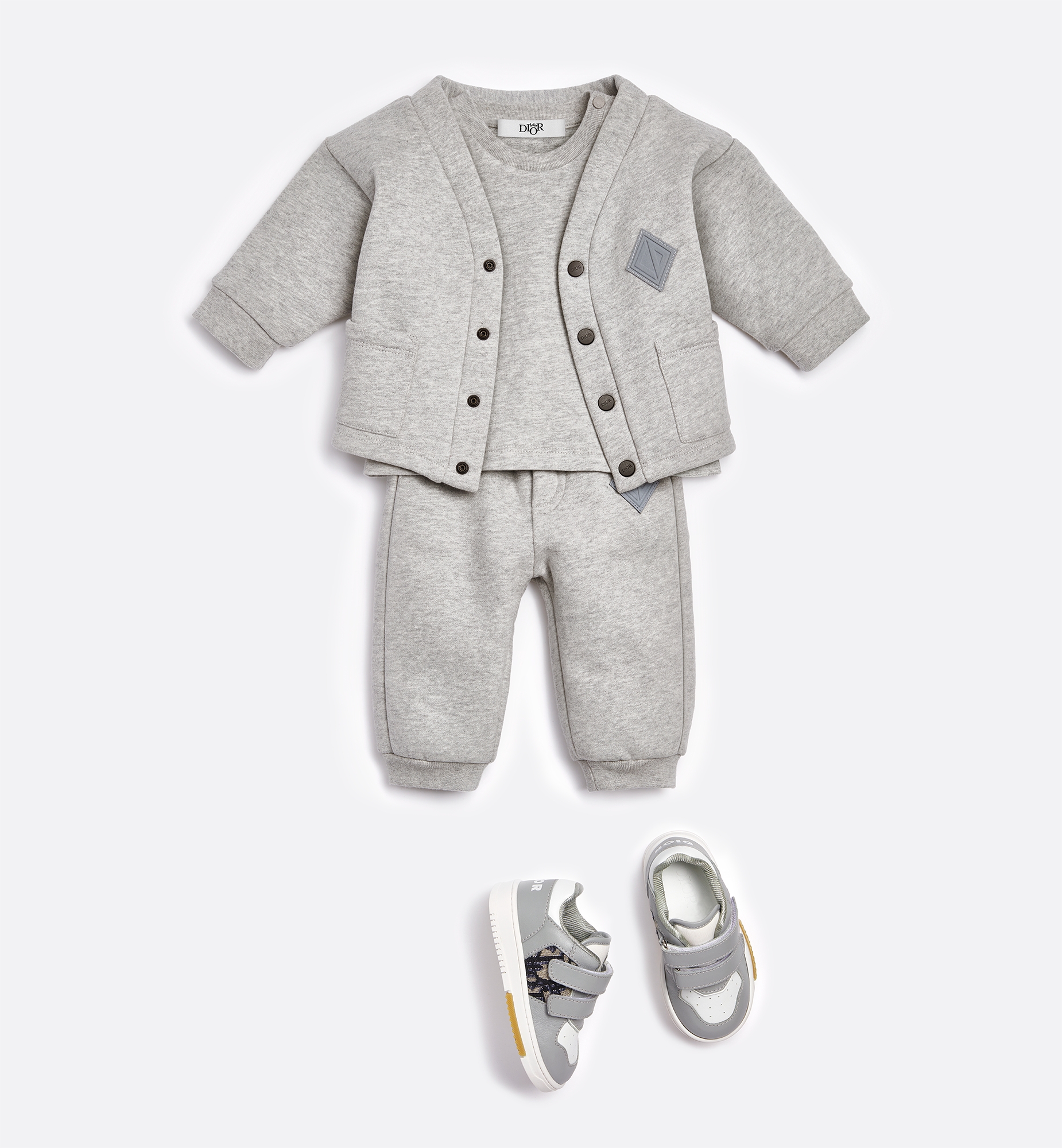 Baby Cardigan Jacket Heathered Gray Brushed Cotton Fleece | DIOR