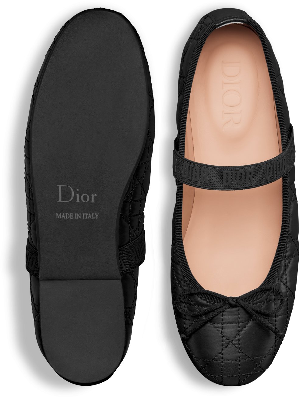 Kids' Ballet Flat Black Cannage Technical Fabric | DIOR