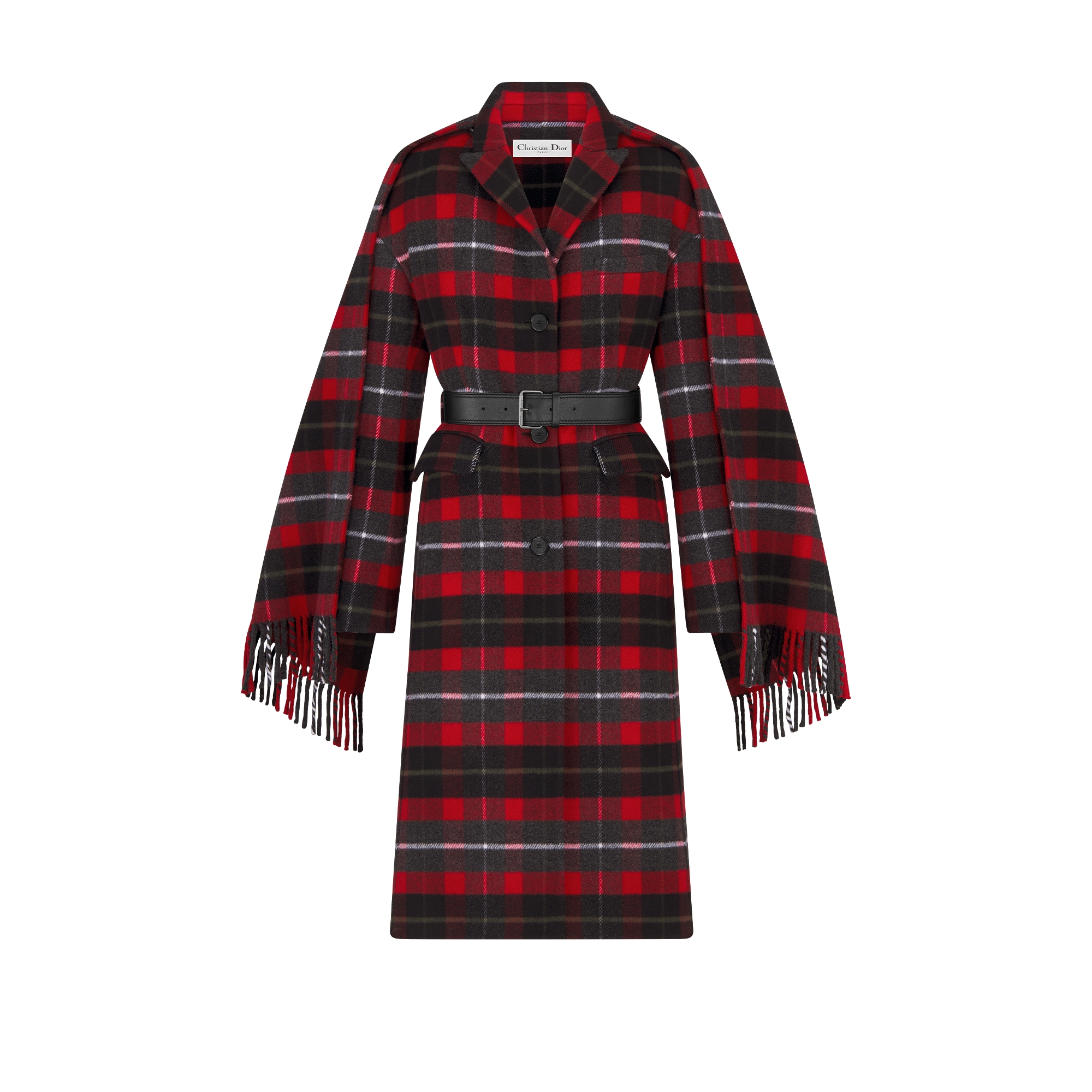Belted Coat with Removable Scarf Red, Black and White Double-Sided ...