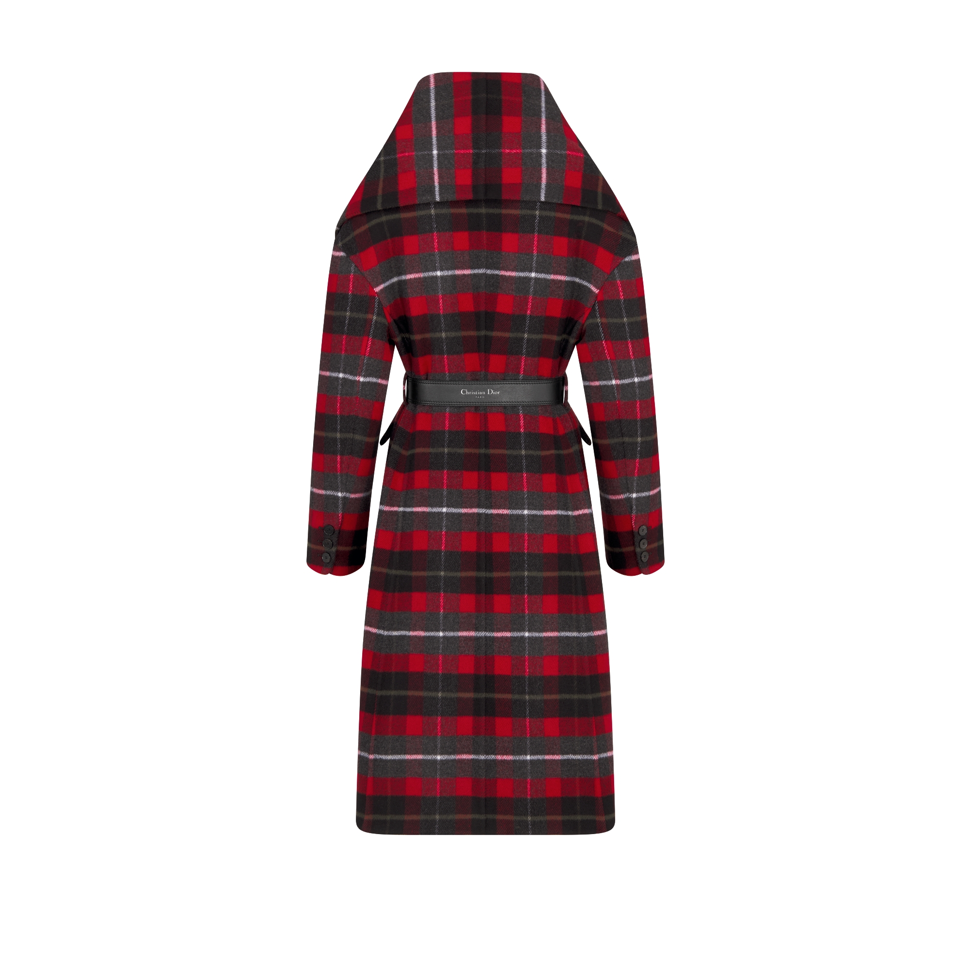 Belted Coat with Removable Scarf Red, Black and White Double-Sided ...