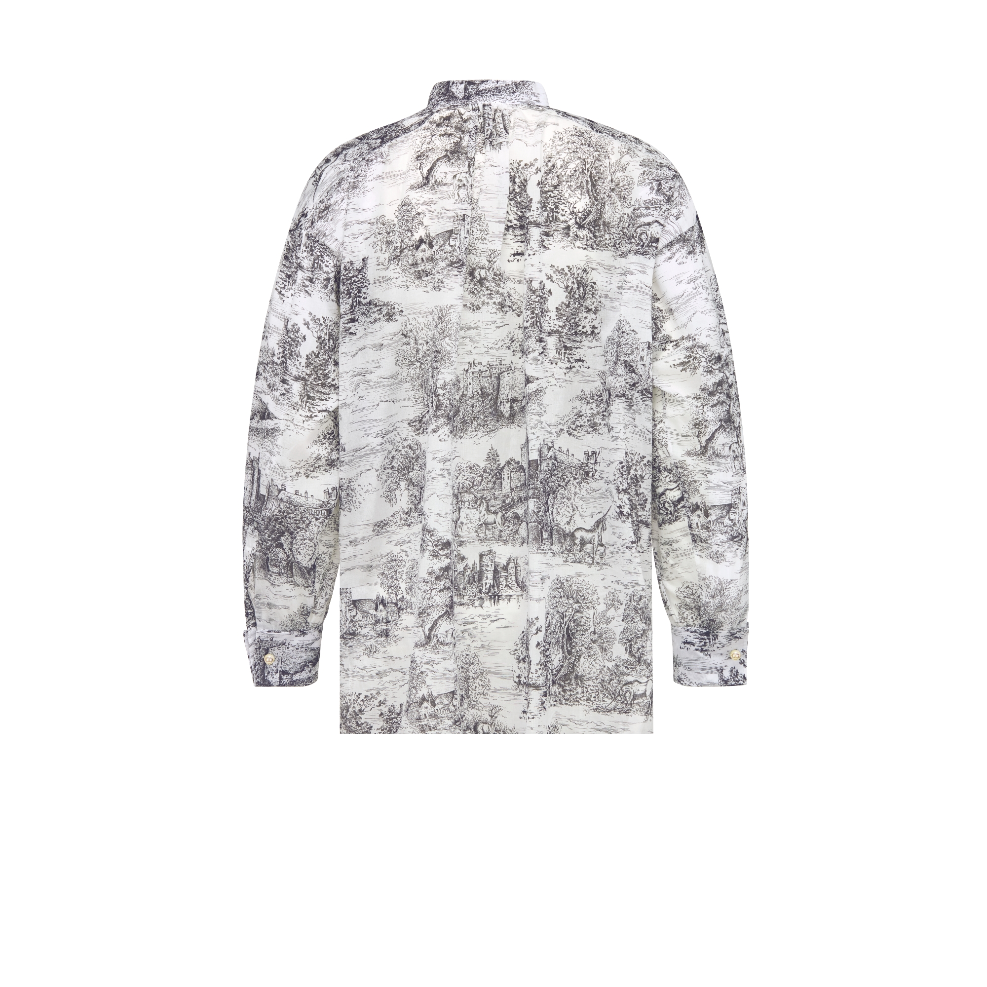 Long Blouse White Cotton Muslin with Black Toile de Jouy Scotland Motif ...