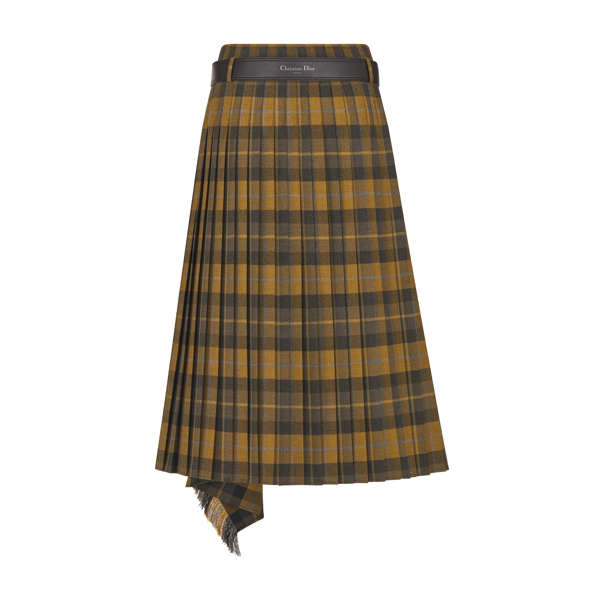 Mid-Length Draped Skirt with Belt Yellow, Gray and White Check'n'Dior ...