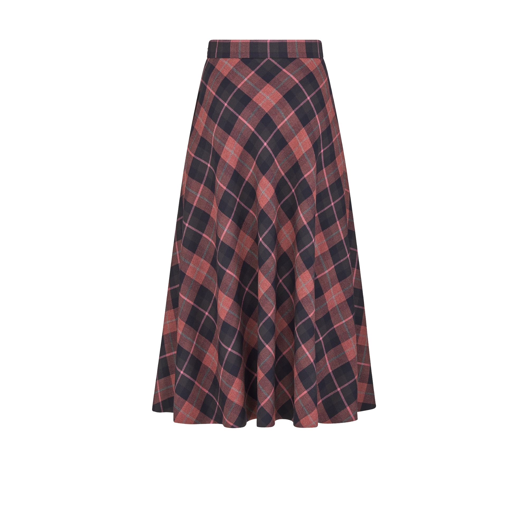 Jupe mi-longue évasée Laine vierge à motif Check'n'Dior rose, gris et ...