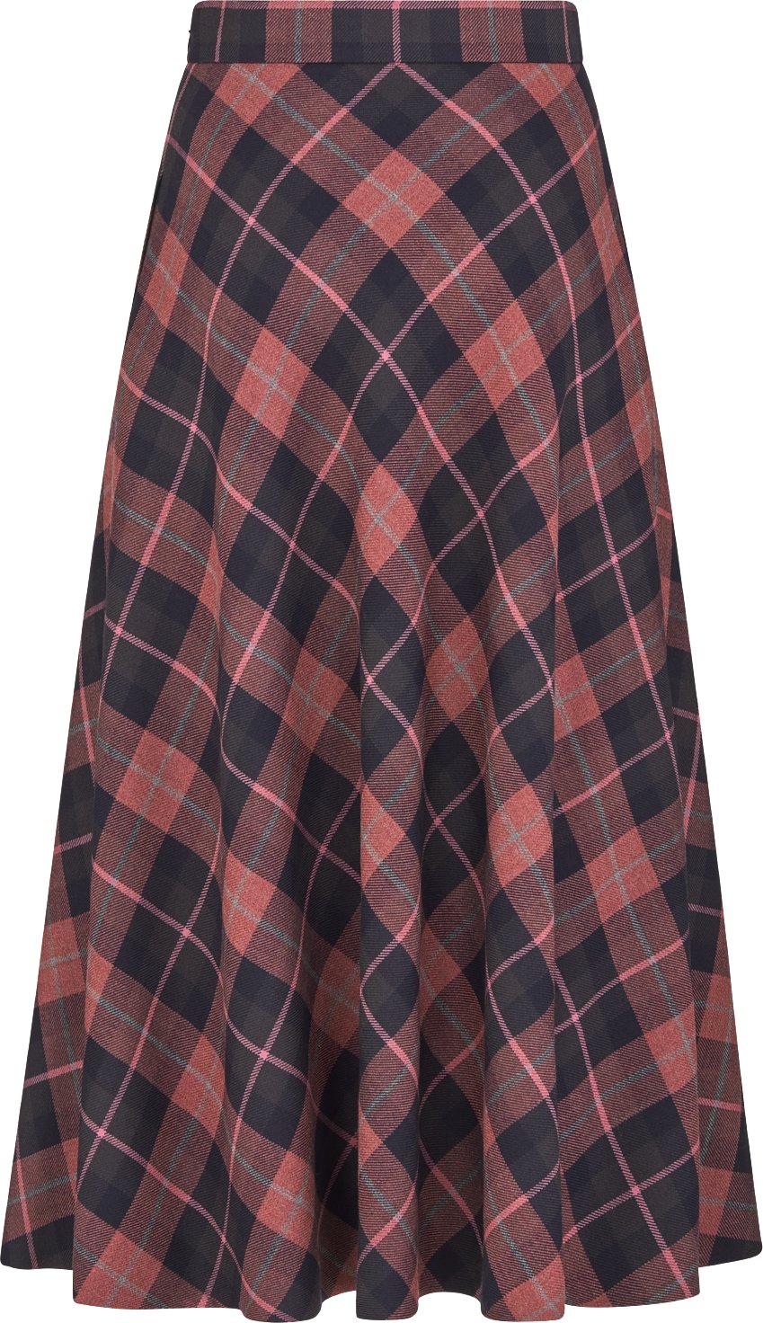 Jupe mi-longue évasée Laine vierge à motif Check'n'Dior rose, gris et blanc | DIOR