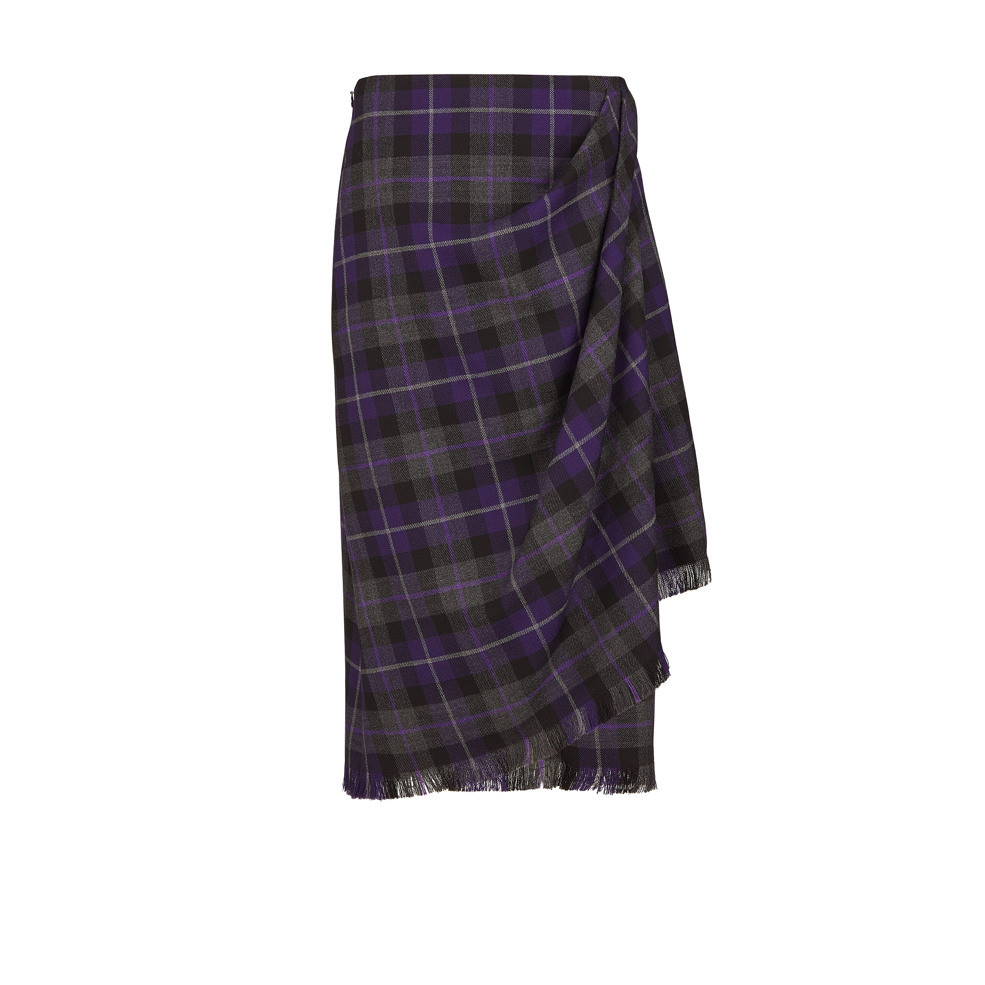 Drapierter Midirock Check'n'Dior Schurwolle in Lila, Grau und Weiß | DIOR