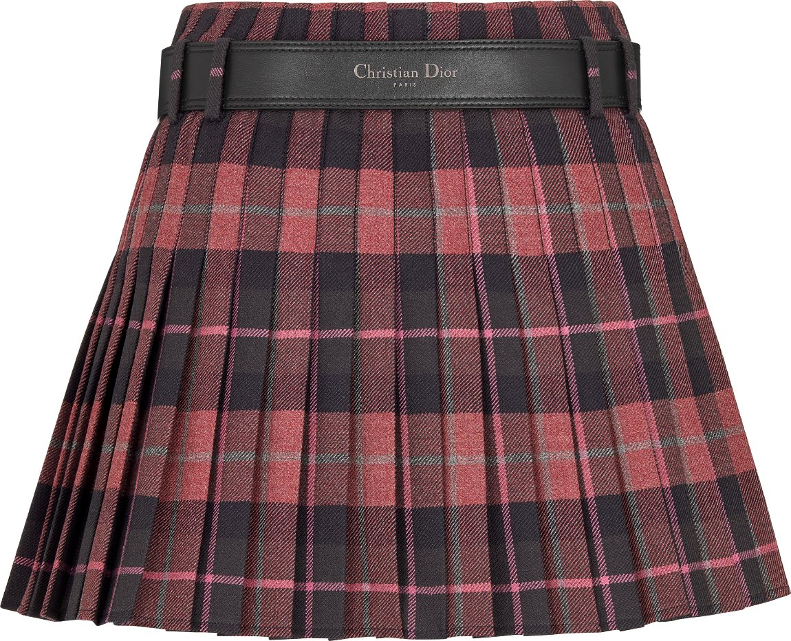 Belted Short Kilt Pink, Gray and White Check'n'Dior Virgin Wool | DIOR